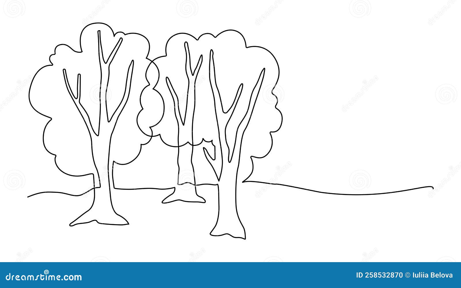 Landscape Park with Path and Trees. Continuous Line Drawing ...
