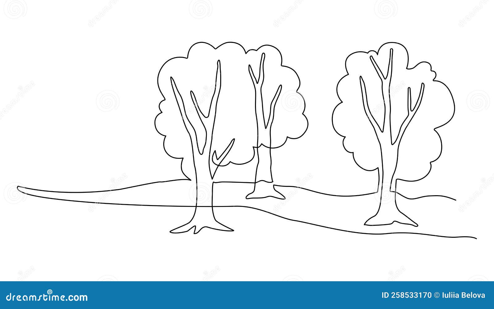 Landscape Park with Path and Trees. Continuous Line Drawing ...