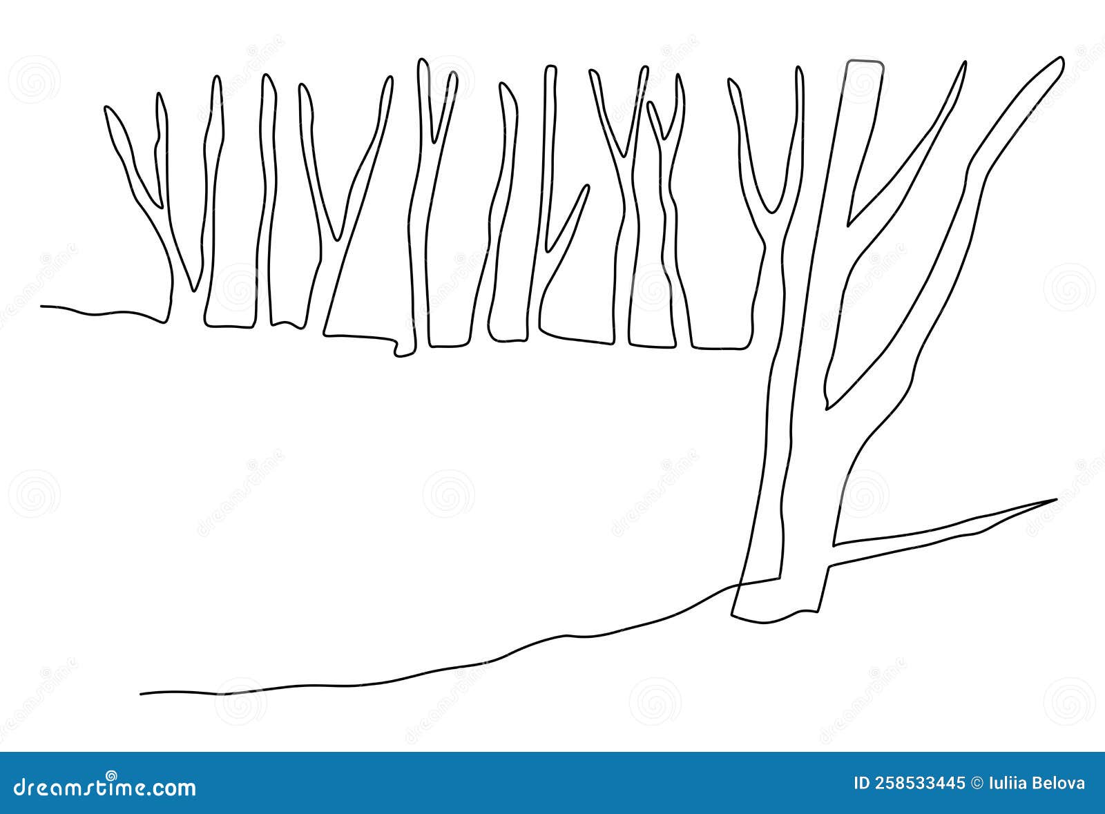 Landscape Park with Path and Trees. Continuous Line Drawing ...