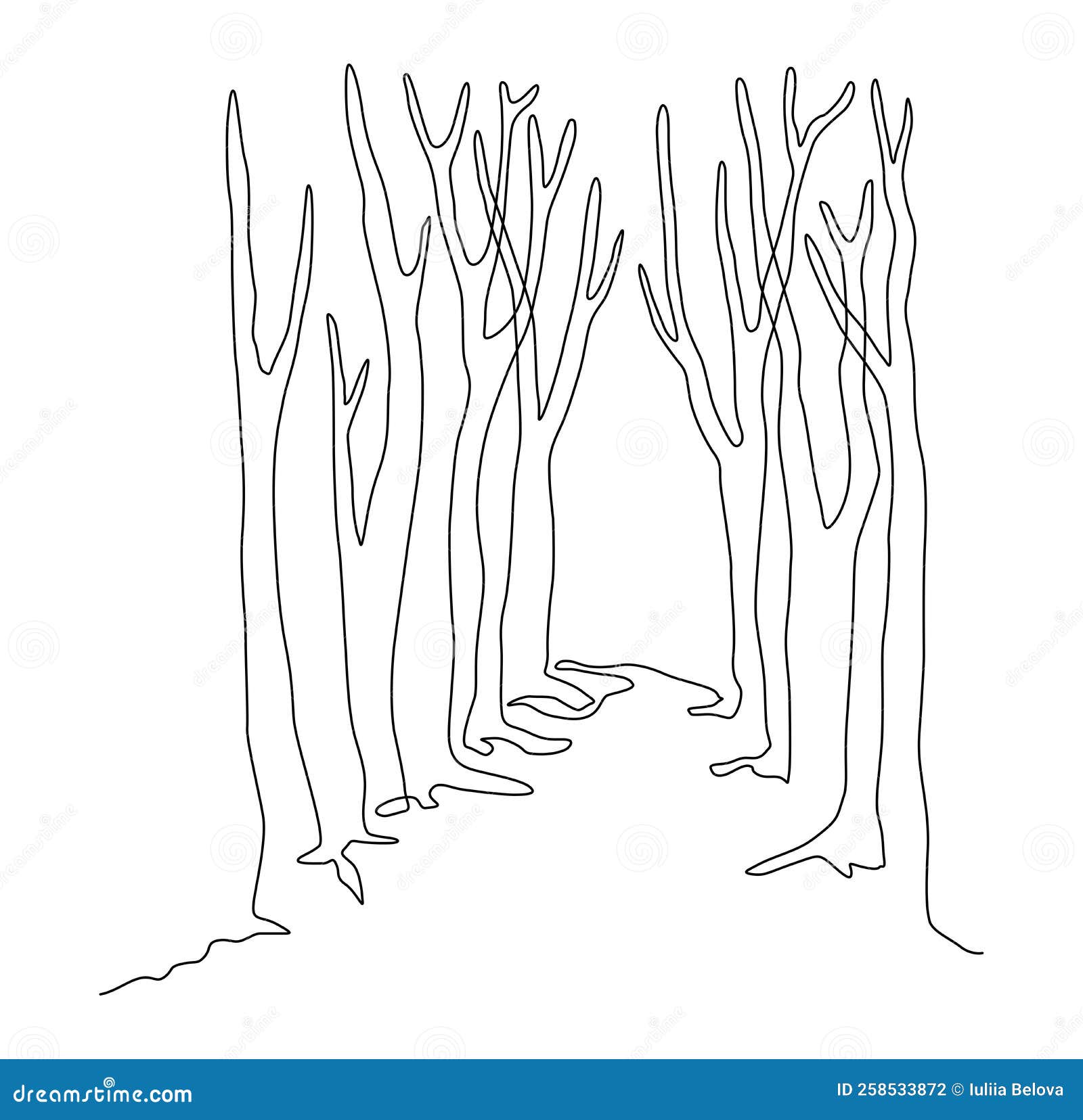 Landscape Park with Path and Trees. Continuous Line Drawing ...