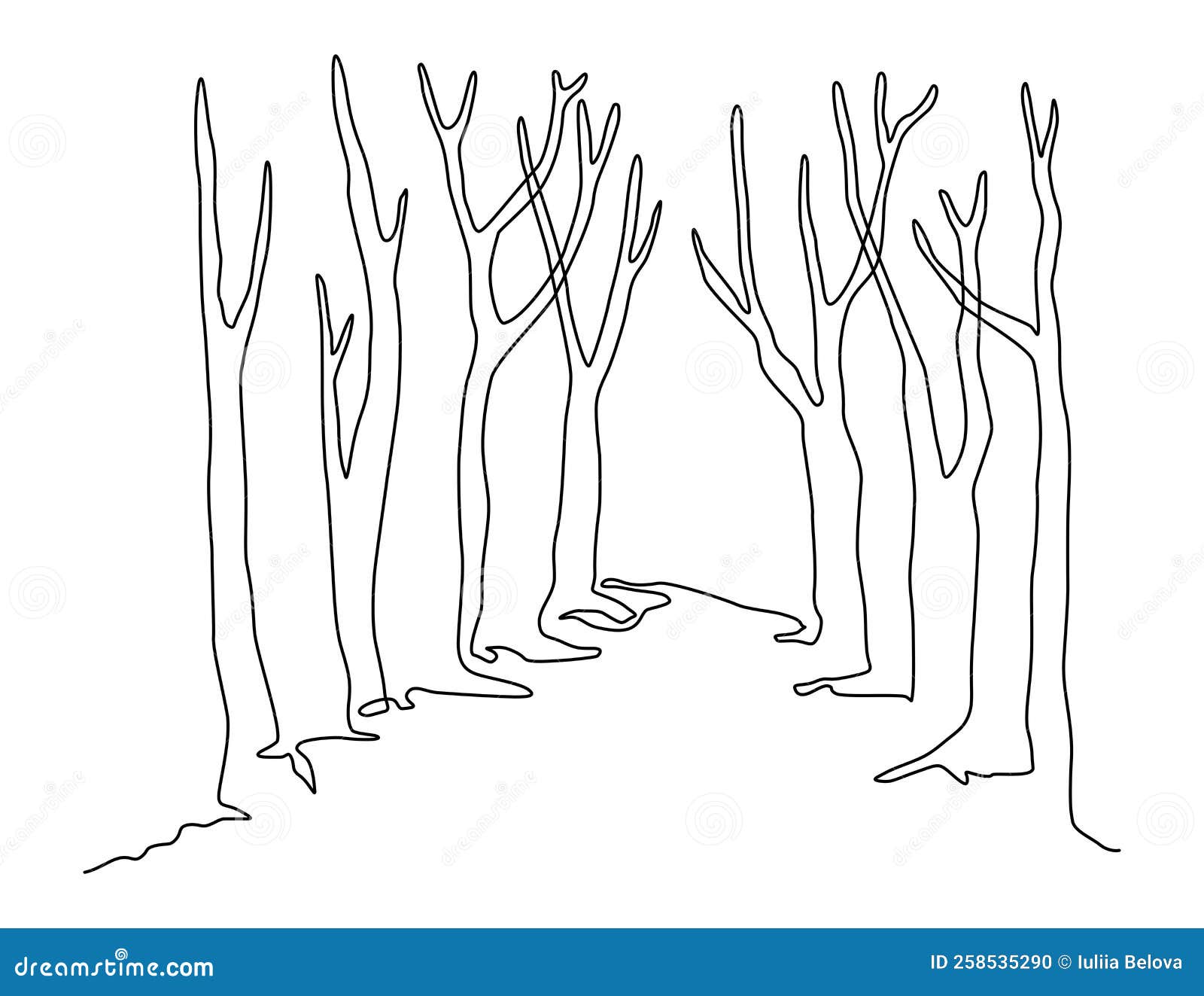 Landscape Park with Path and Trees. Continuous Line Drawing ...