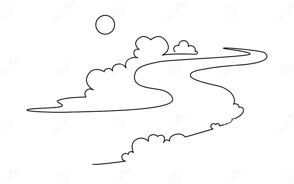 Landscape Park with Path and Trees. Continuous Line Drawing ...