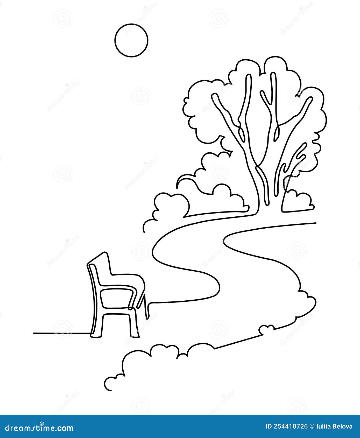 Landscape Park with Path and Trees. Continuous Line Drawing ...