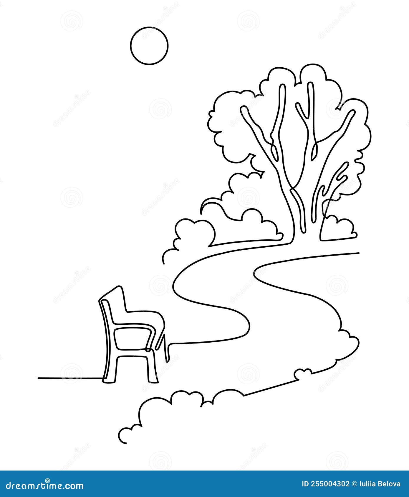 Landscape Park with Path and Trees. Continuous Line Drawing ...