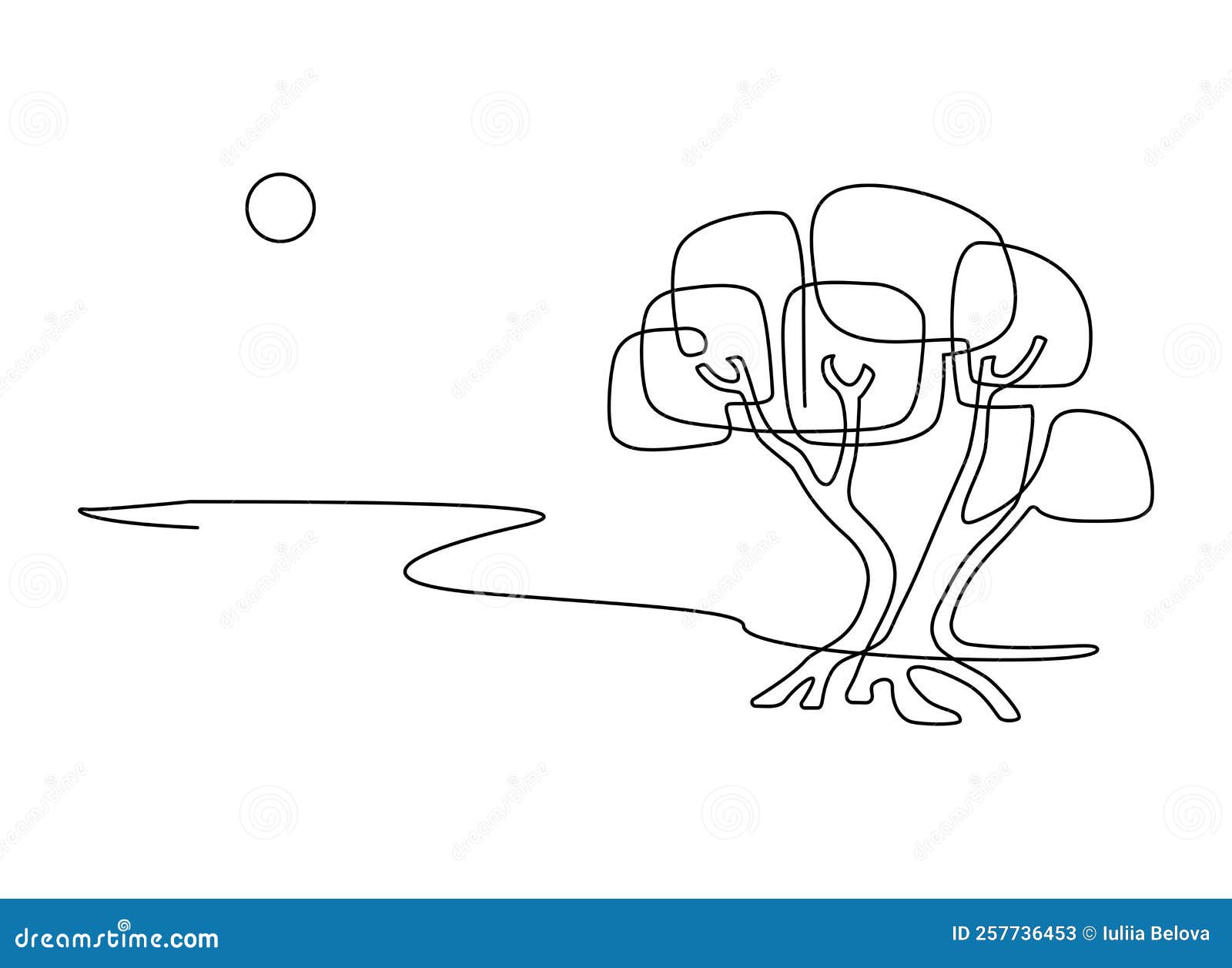 Landscape Park with Path and Trees. Continuous Line Drawing ...