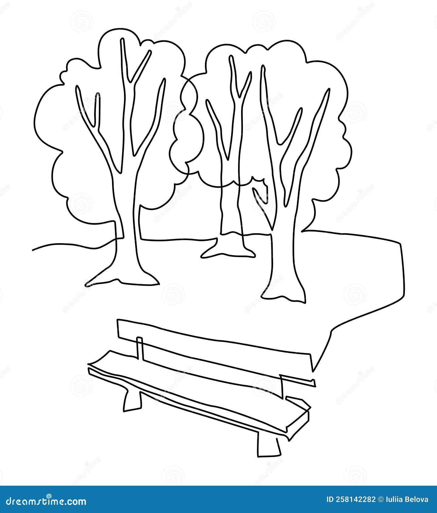 Landscape Park with Path and Trees. Continuous Line Drawing ...