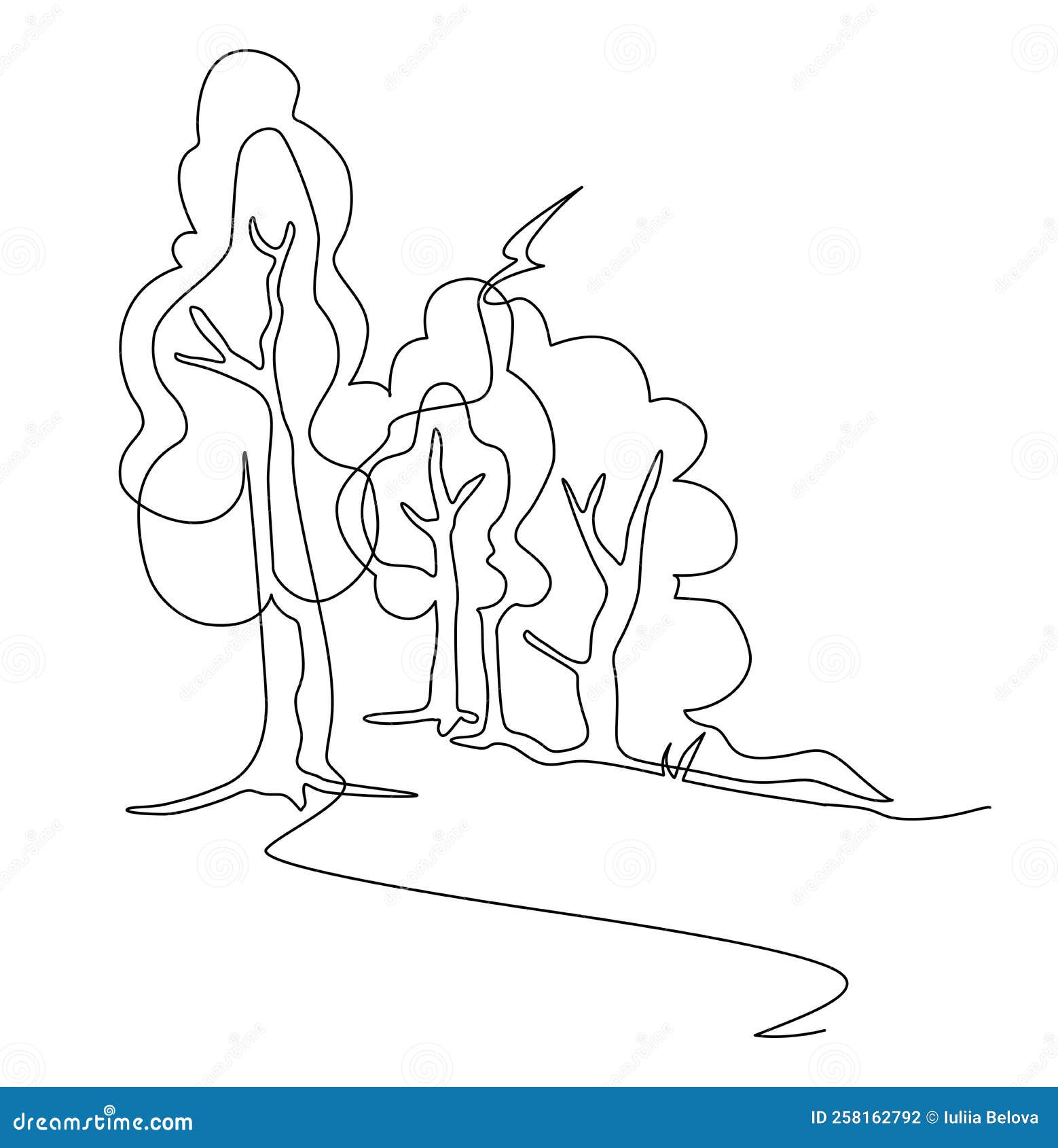 Landscape Park with Path and Trees. Continuous Line Drawing ...