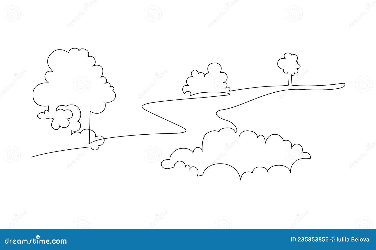 Landscape Park with Path and Trees. Continuous Line Drawing Stock ...