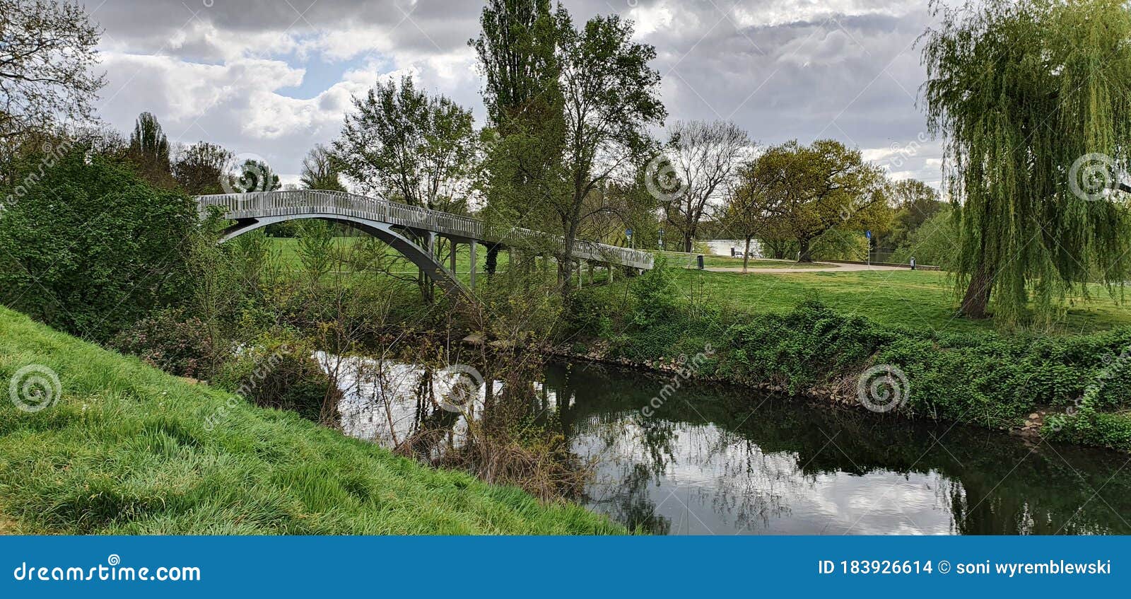 Landscape Park River Bridge Stock Photo - Image of canal, garden: 183926614