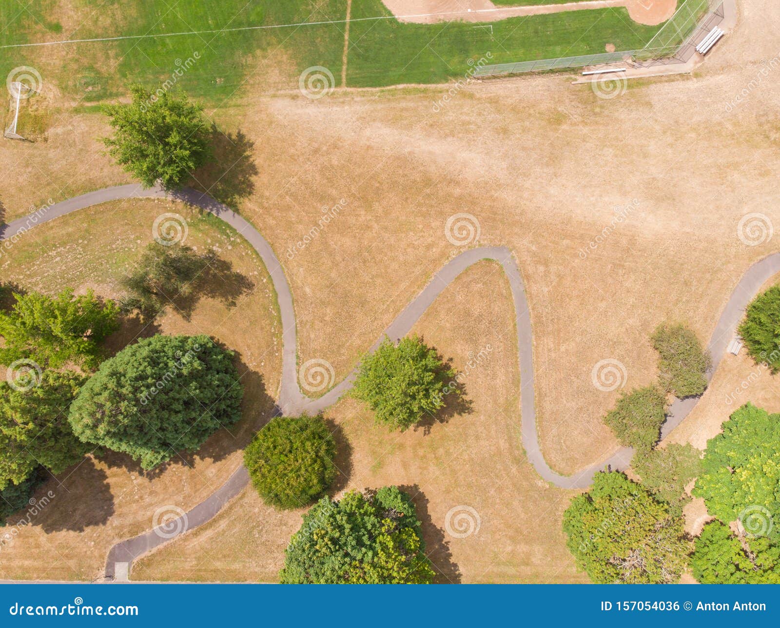 Landscape, Paths and Trees in the Park, Shot from the Top Point, Frame ...