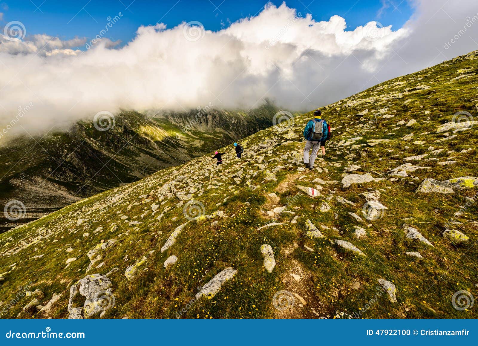 Landscape with People Exploring the Mountains Stock Photo - Image of ...