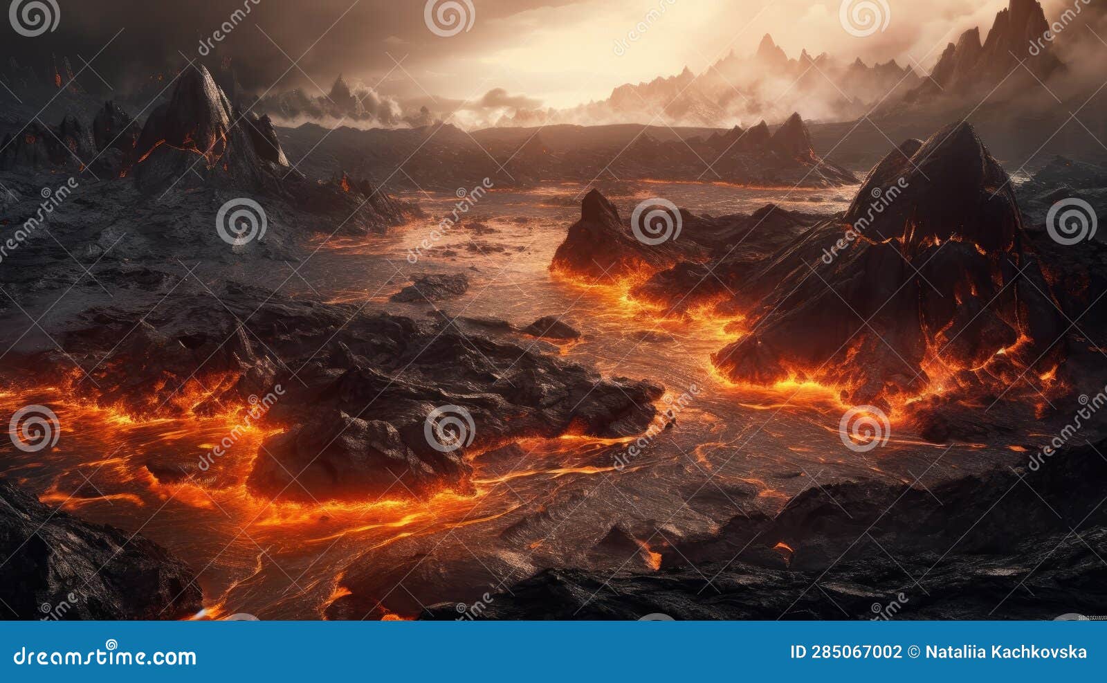 Landscape Photography of Mountains with Magma Stock Illustration ...