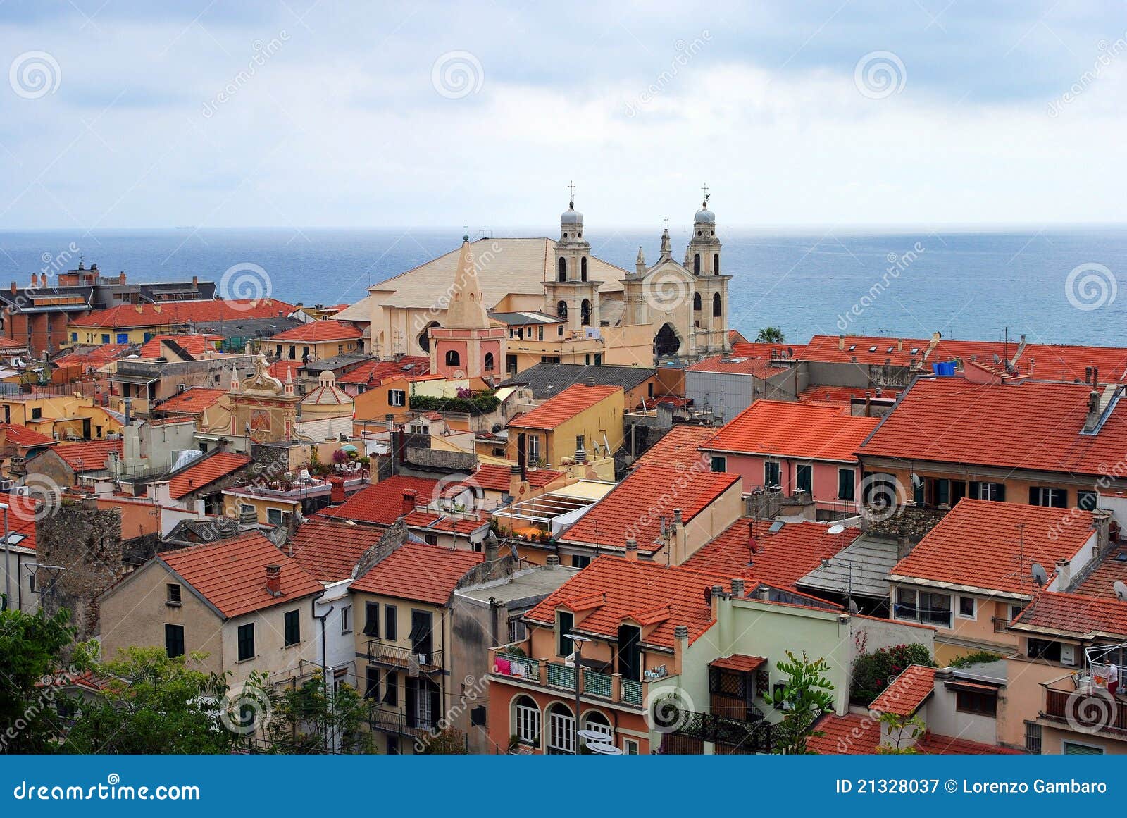 Landscape of Pietra Ligure stock image. Image of roof - 21328037