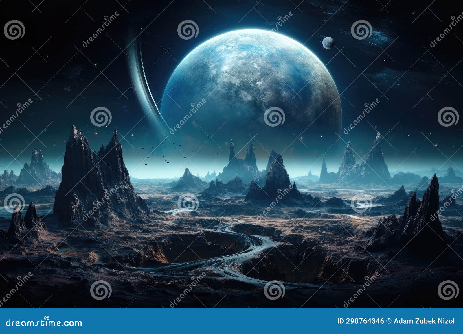 A Landscape of a Planet and a Moon Stock Illustration - Illustration of ...