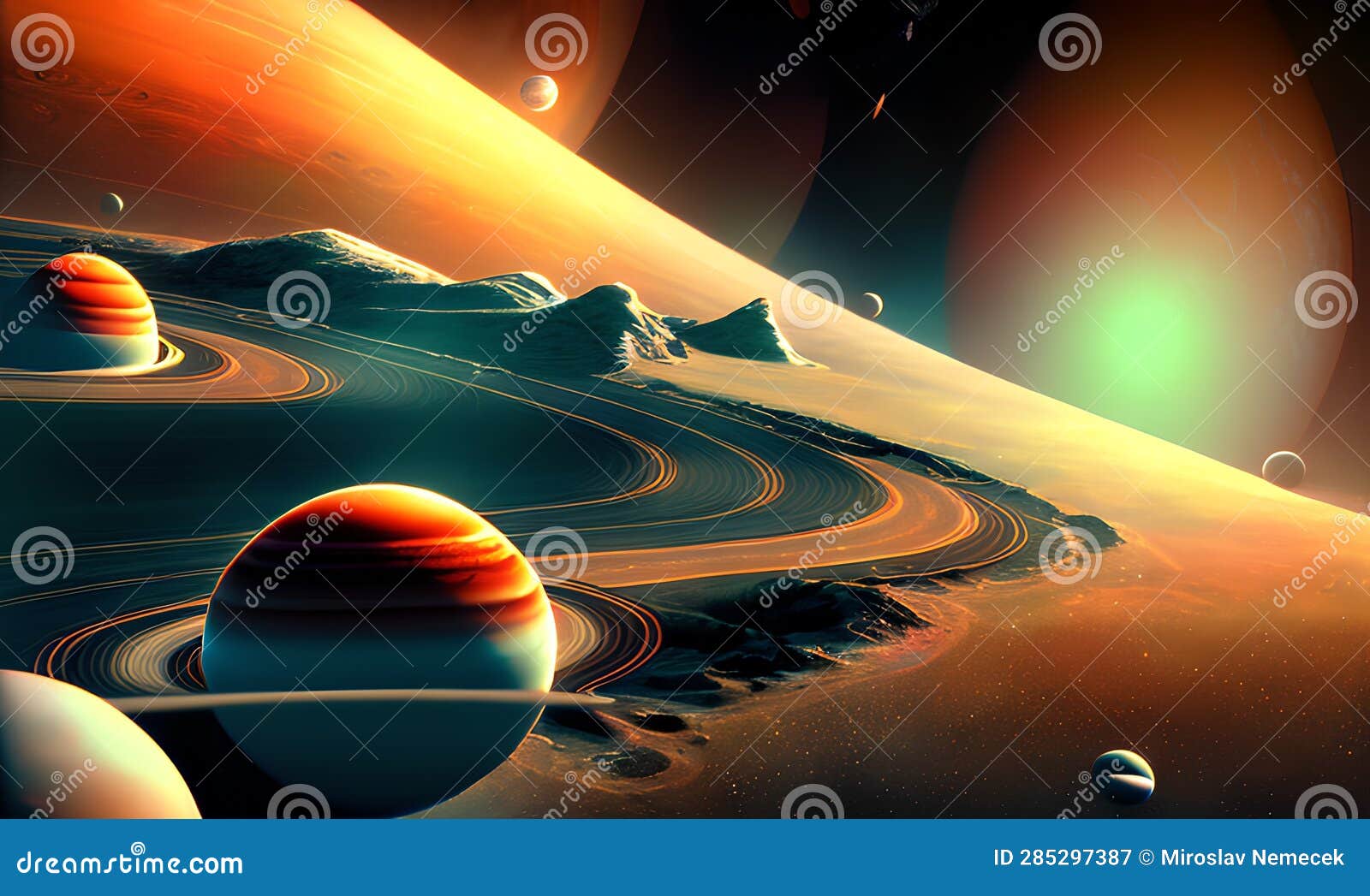 Landscape of Planet Saturn, Generative AI Illustration Stock ...