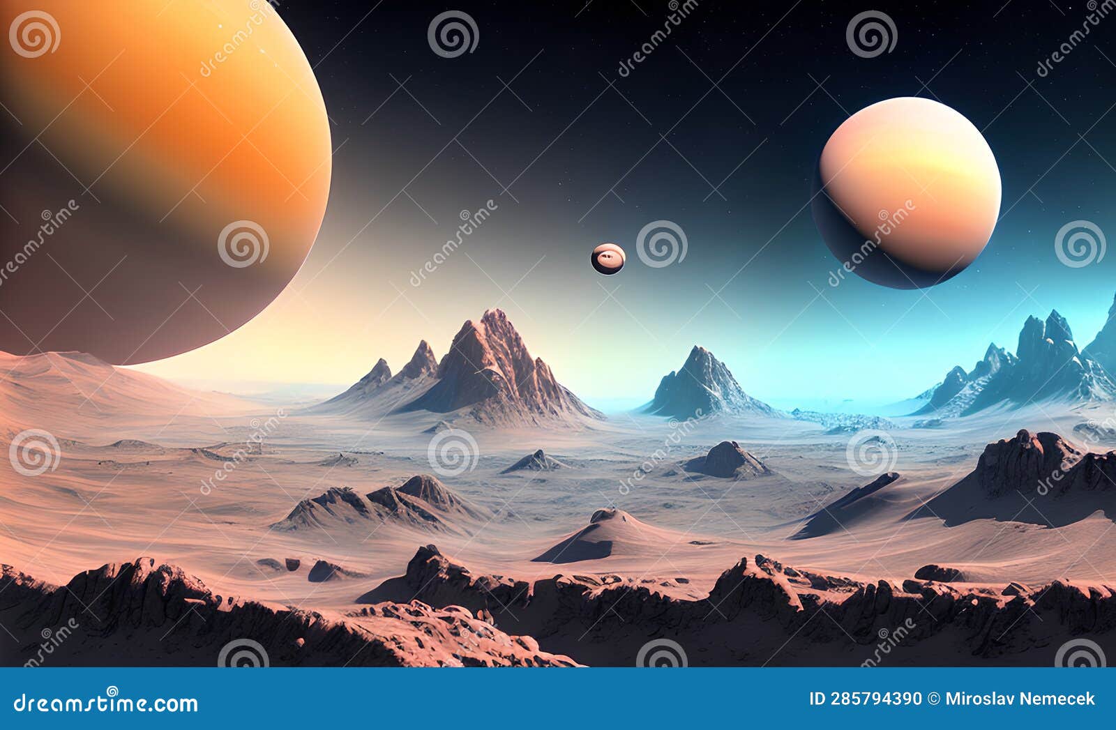 Landscape of Planet Saturn, Generative AI Illustration Stock ...