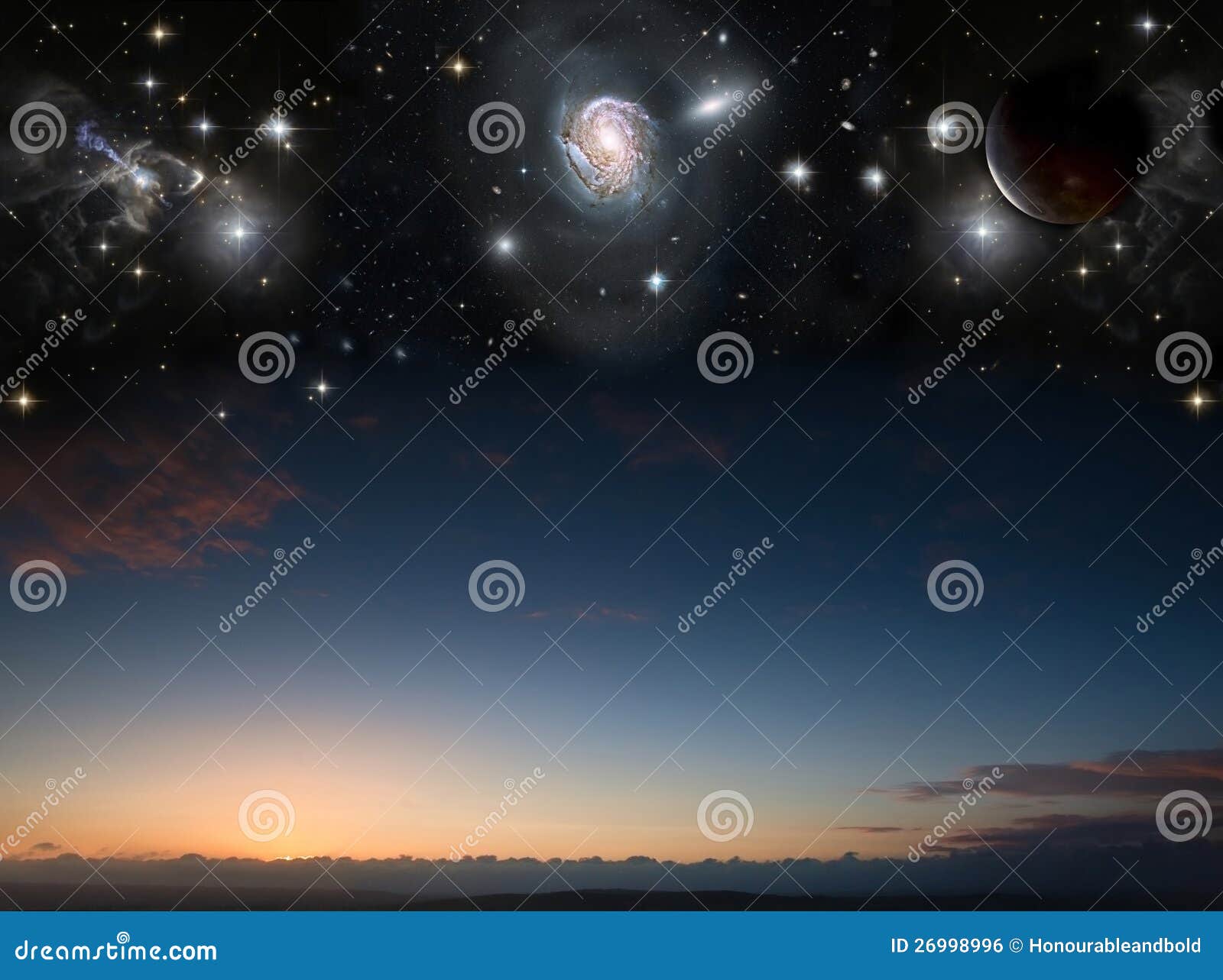 Landscape with Planets in Night Sky Stock Photo - Image of black ...