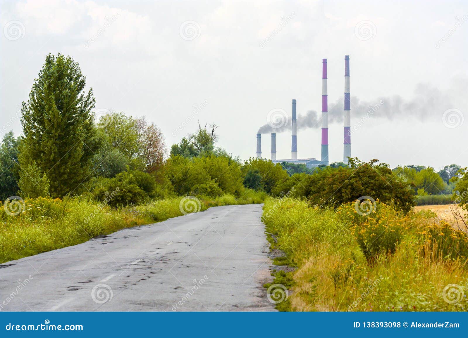 Landscape with power plant stock photo. Image of power - 138393098