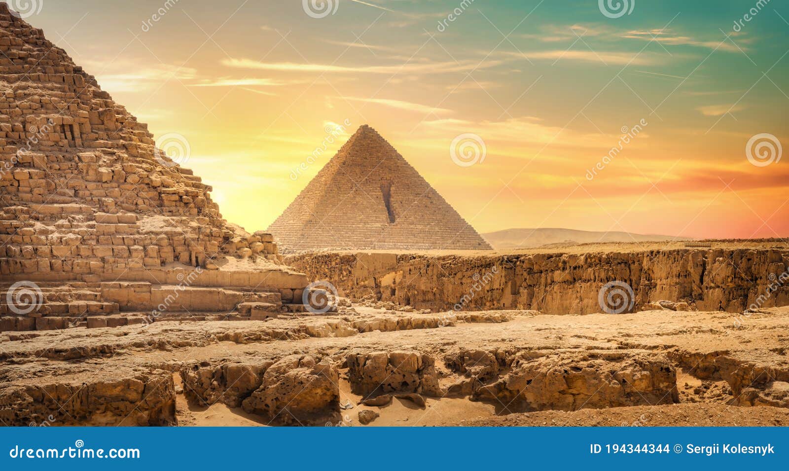 Landscape with pyramids stock photo. Image of destination - 194344344