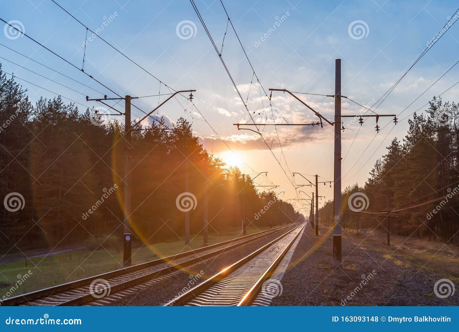 Landscape with Railway on Sunset Stock Photo - Image of passenger ...