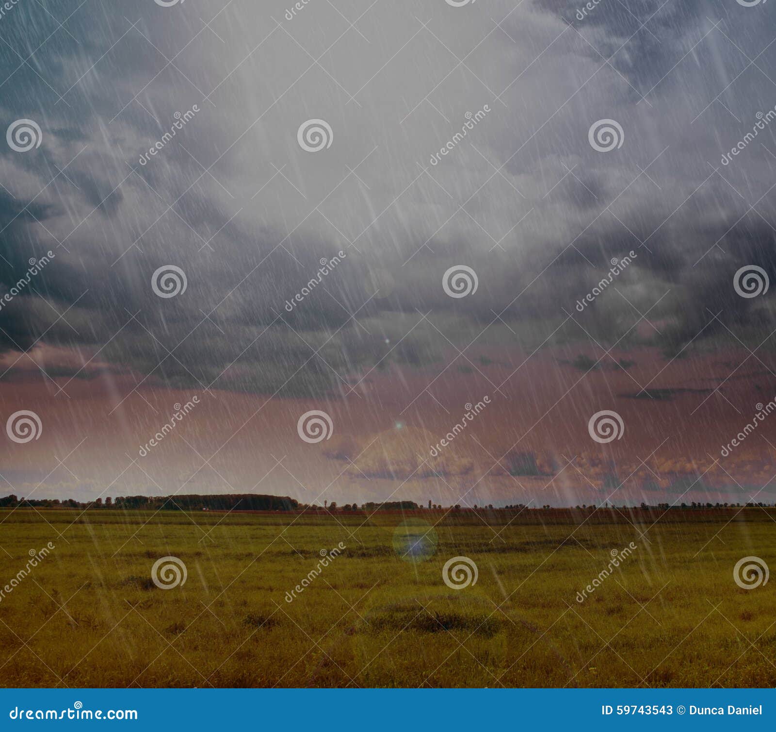 Landscape of Rain Over Country Field Stock Image - Image of grass ...