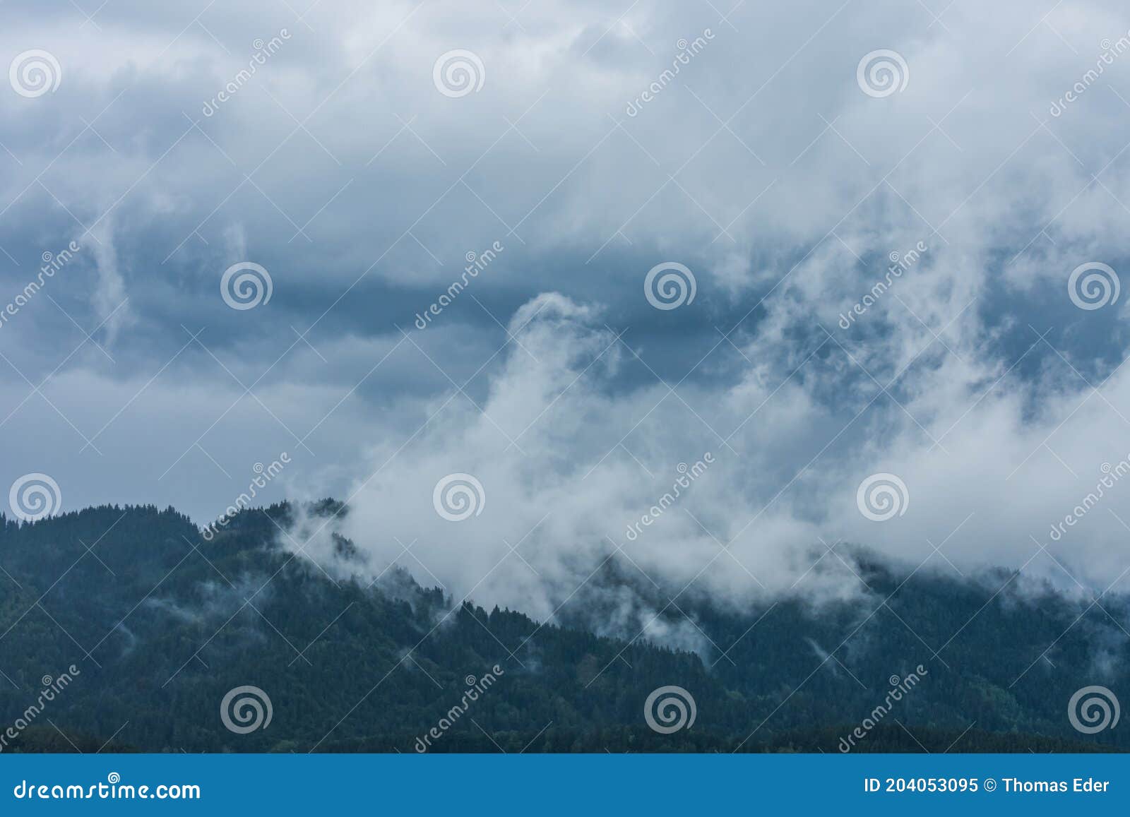Landscape with Rain and Rising Clouds of Fog Stock Image - Image of ...