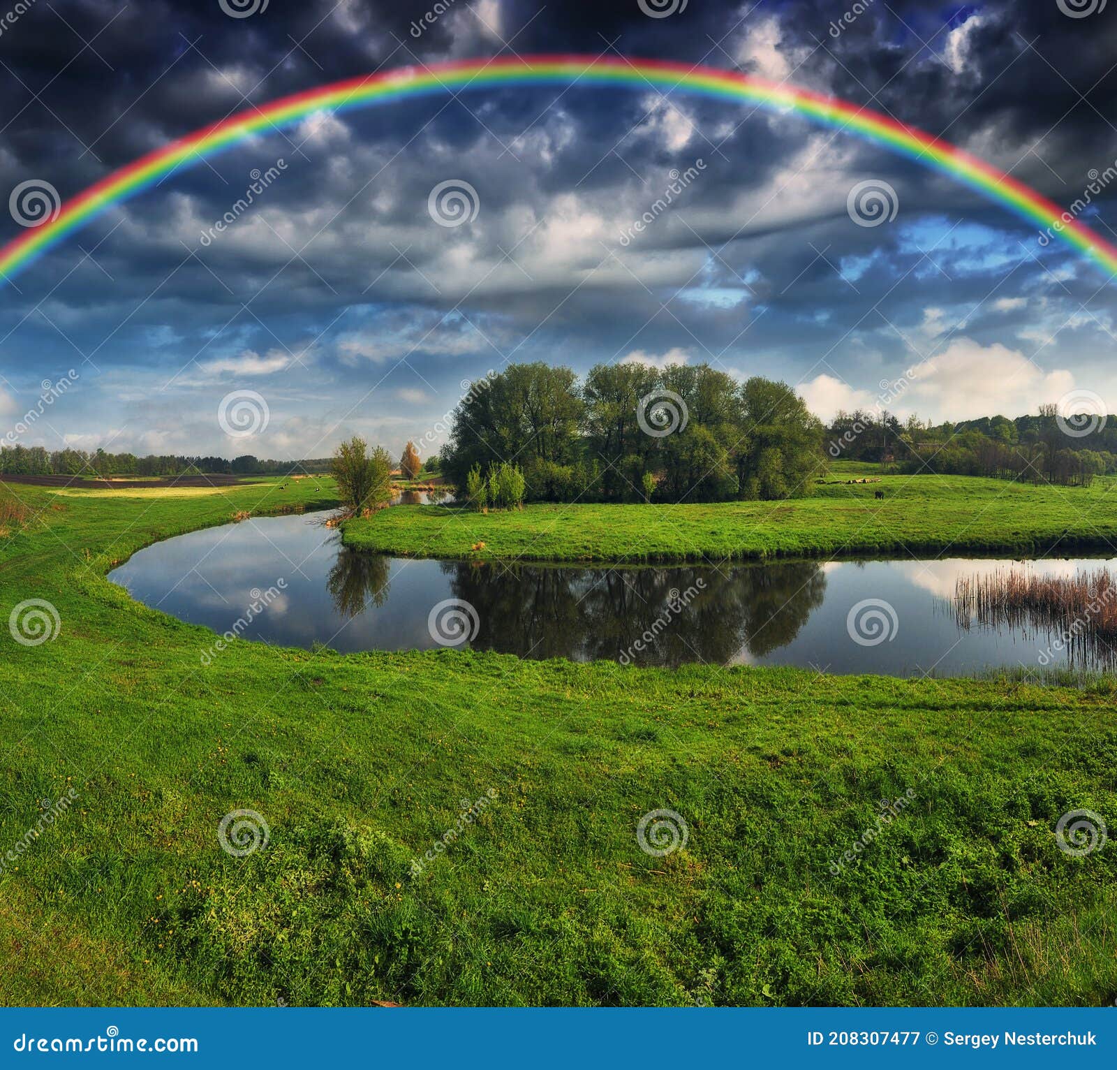 Landscape with a Rainbow on the River in Spring Stock Image - Image of ...