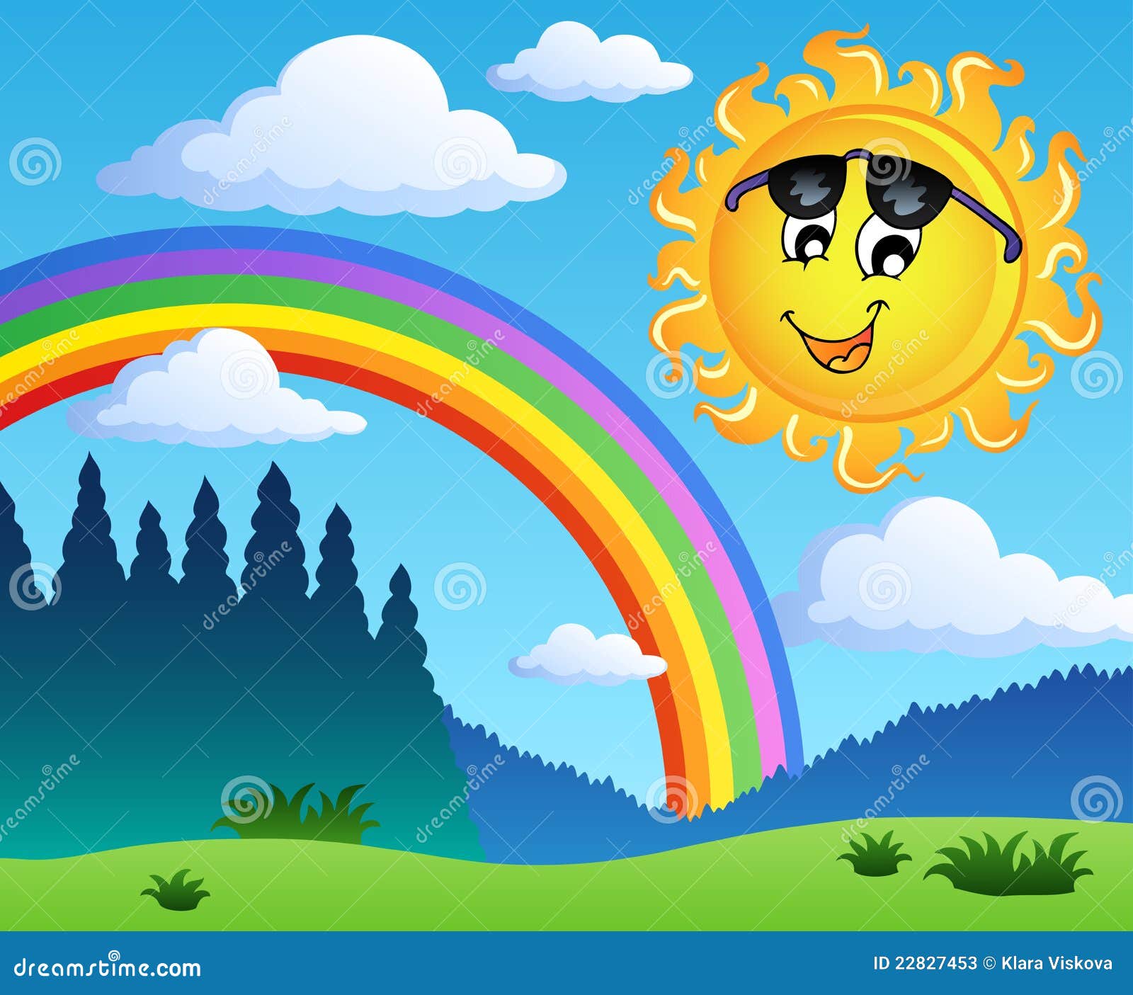 Landscape with Rainbow and Sun 1 Stock Vector - Illustration of shape ...