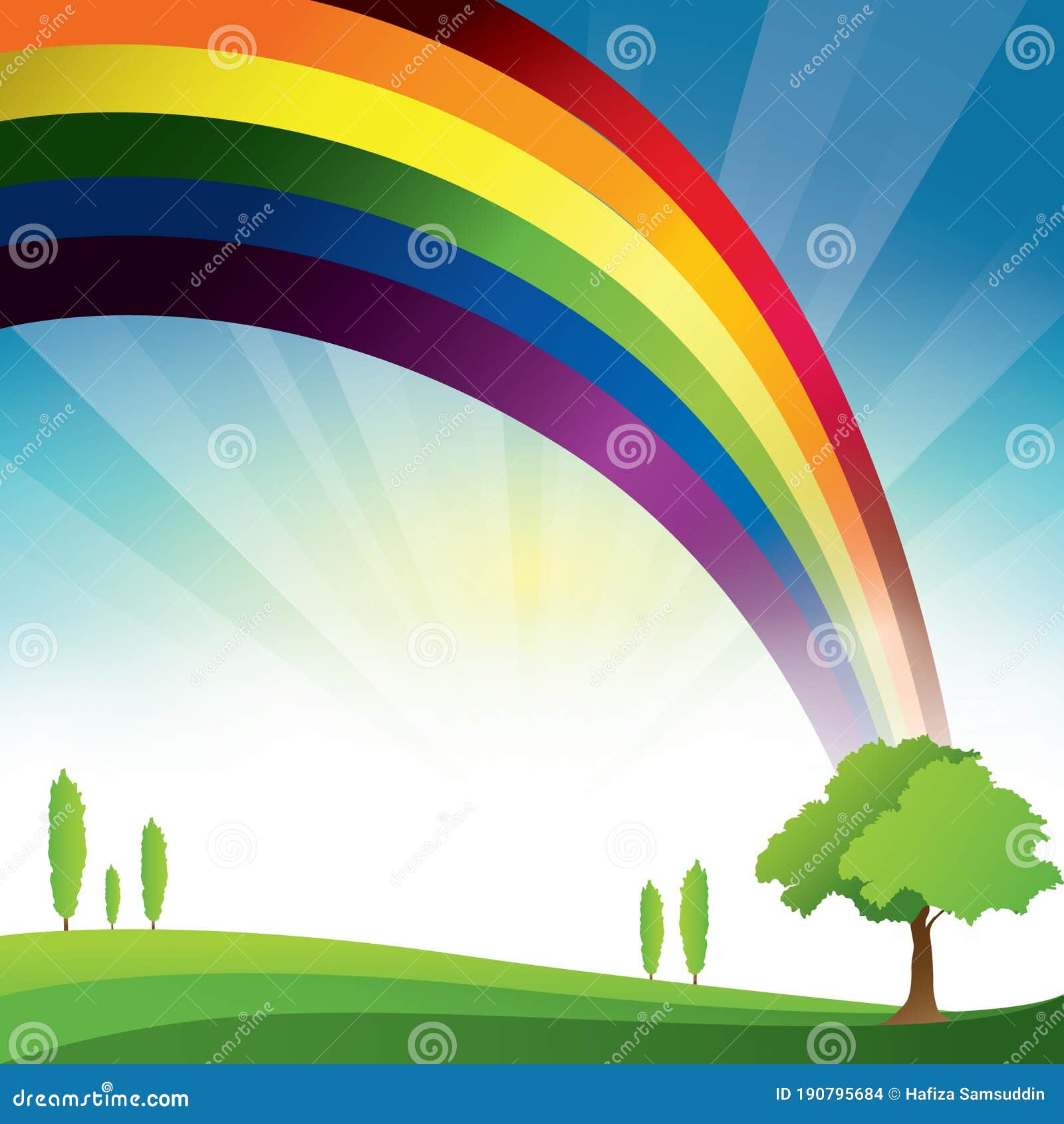 Landscape with Rainbow. Vector Illustration Decorative Design Stock ...