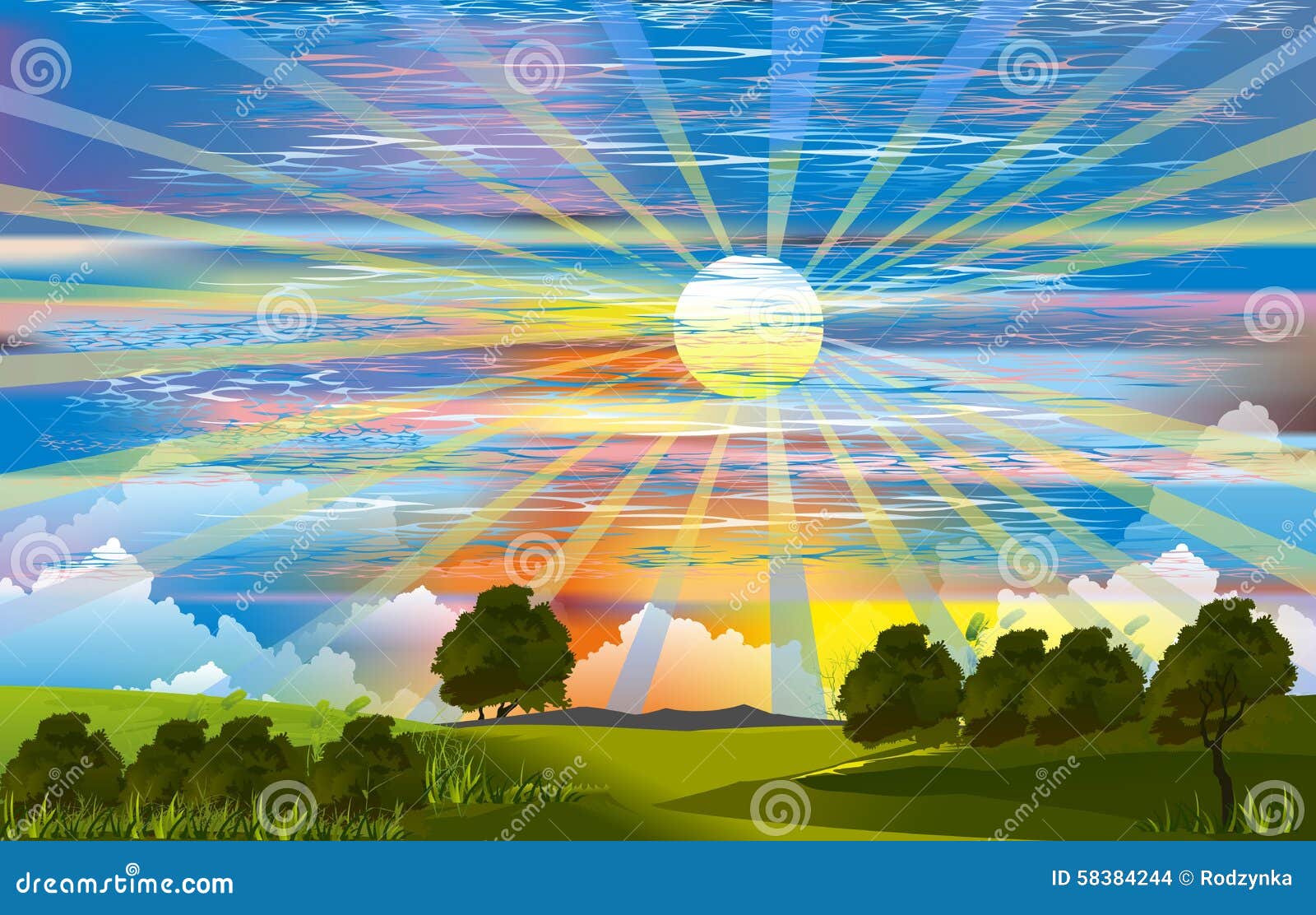 Landscape with rays stock illustration. Illustration of background ...