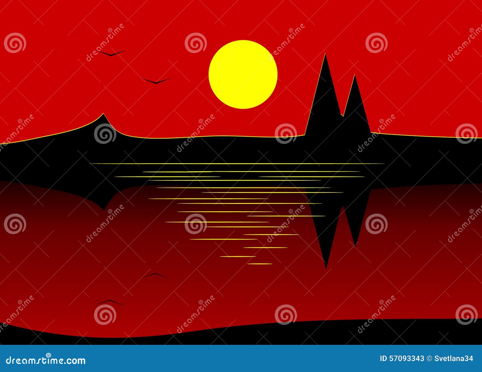 Landscape of red color. stock vector. Illustration of coast - 57093343