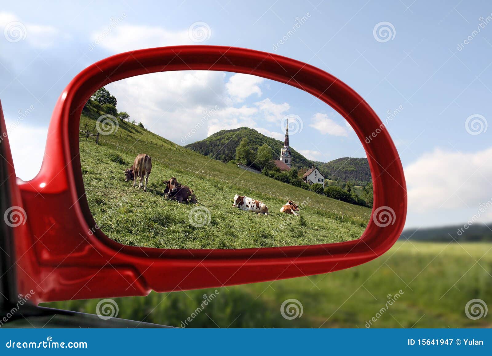Landscape Reflected in the Rear View Mirror of a Car Stock Image ...