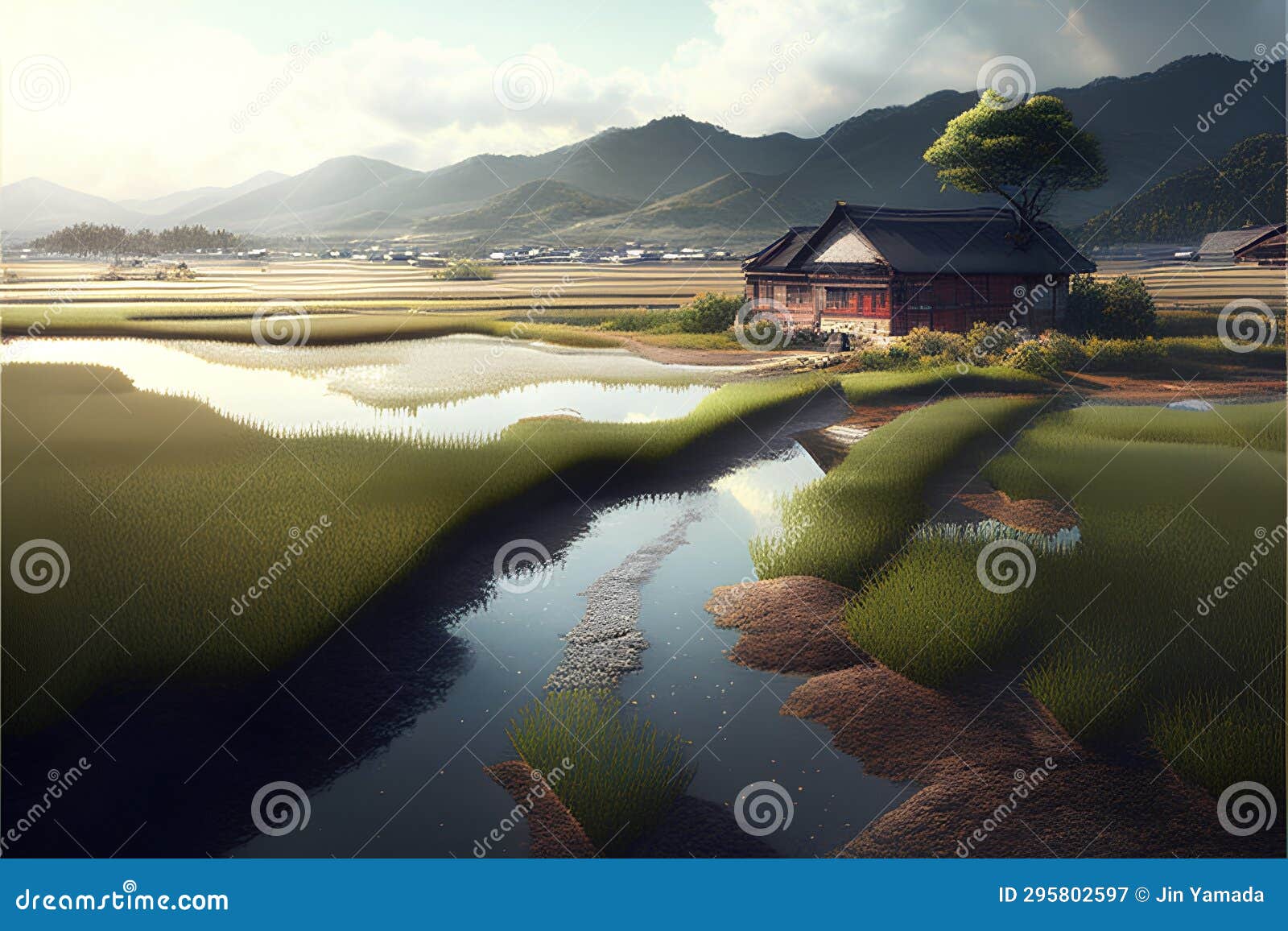 Landscape of Rice Terraces in Hangzhou, China. this is a 3d Render ...
