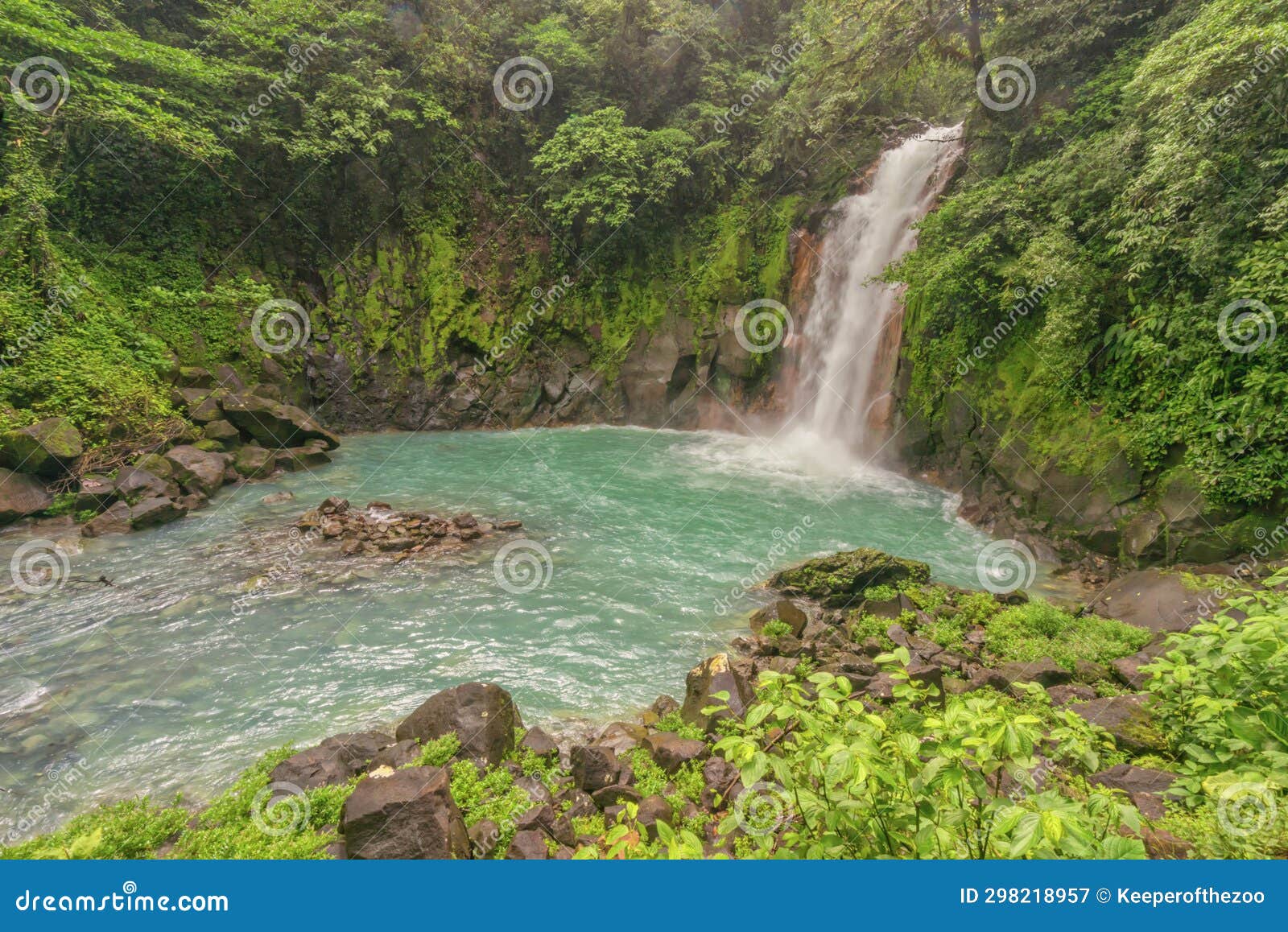 Landscape of the Rio Celeste Waterfall Stock Image - Image of hike ...