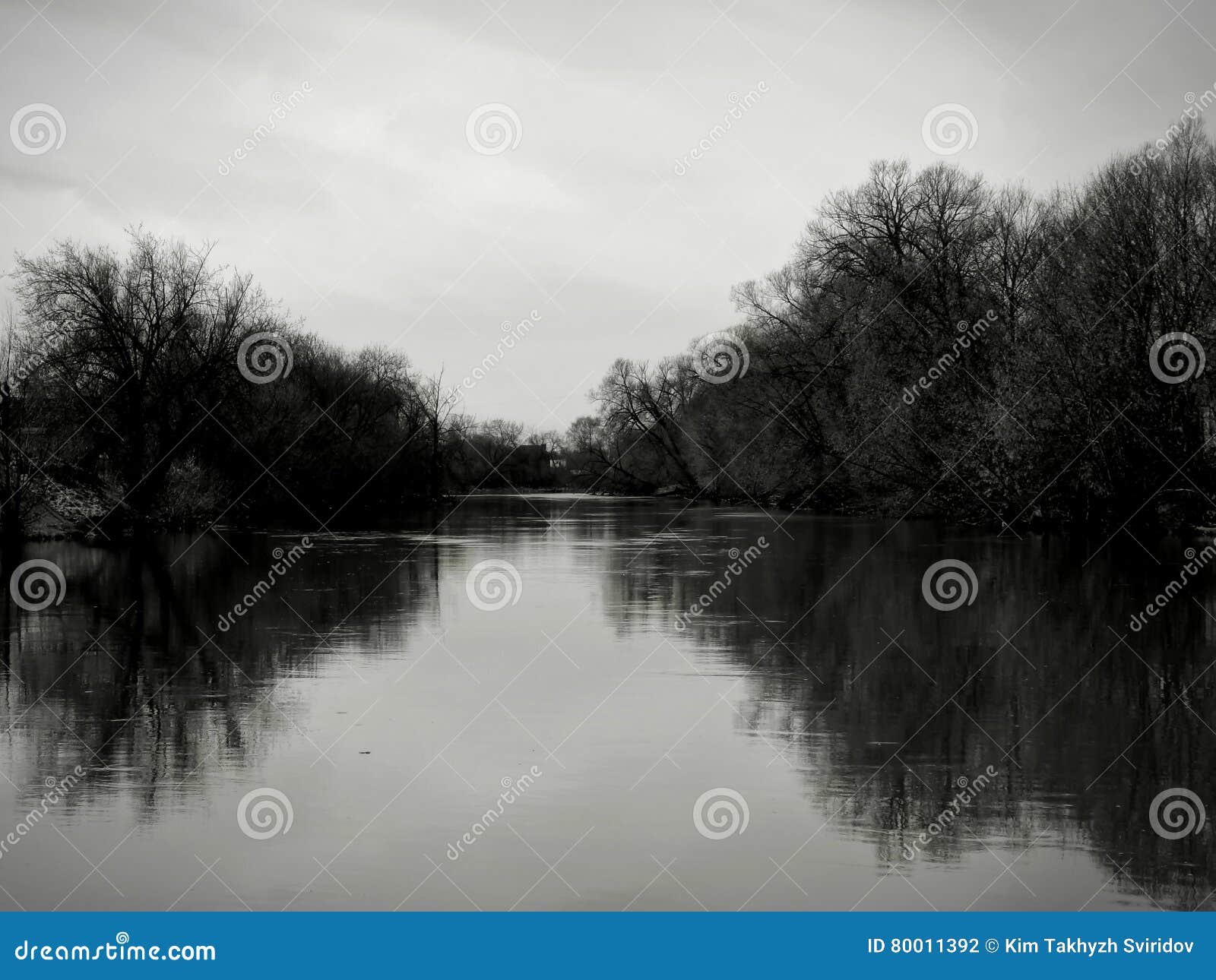 Landscape on the River in Black and White Image Stock Photo - Image of ...