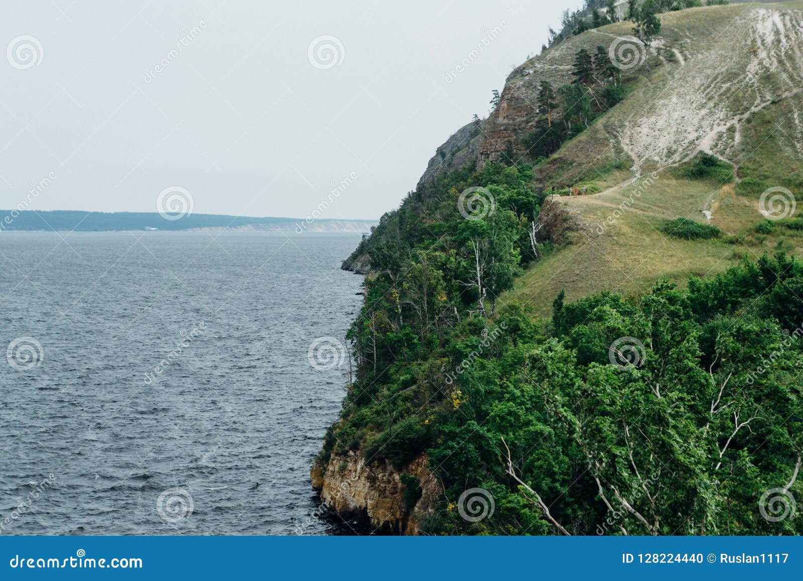 Landscape River Cliff Grass on the Sky Background Stock Photo - Image ...