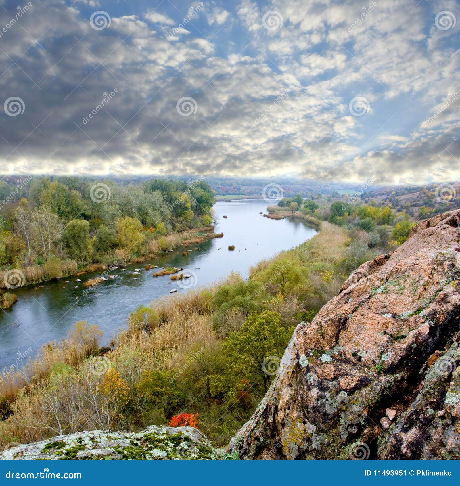 Landscape with River, Cliff and Sky Stock Image - Image of stones ...