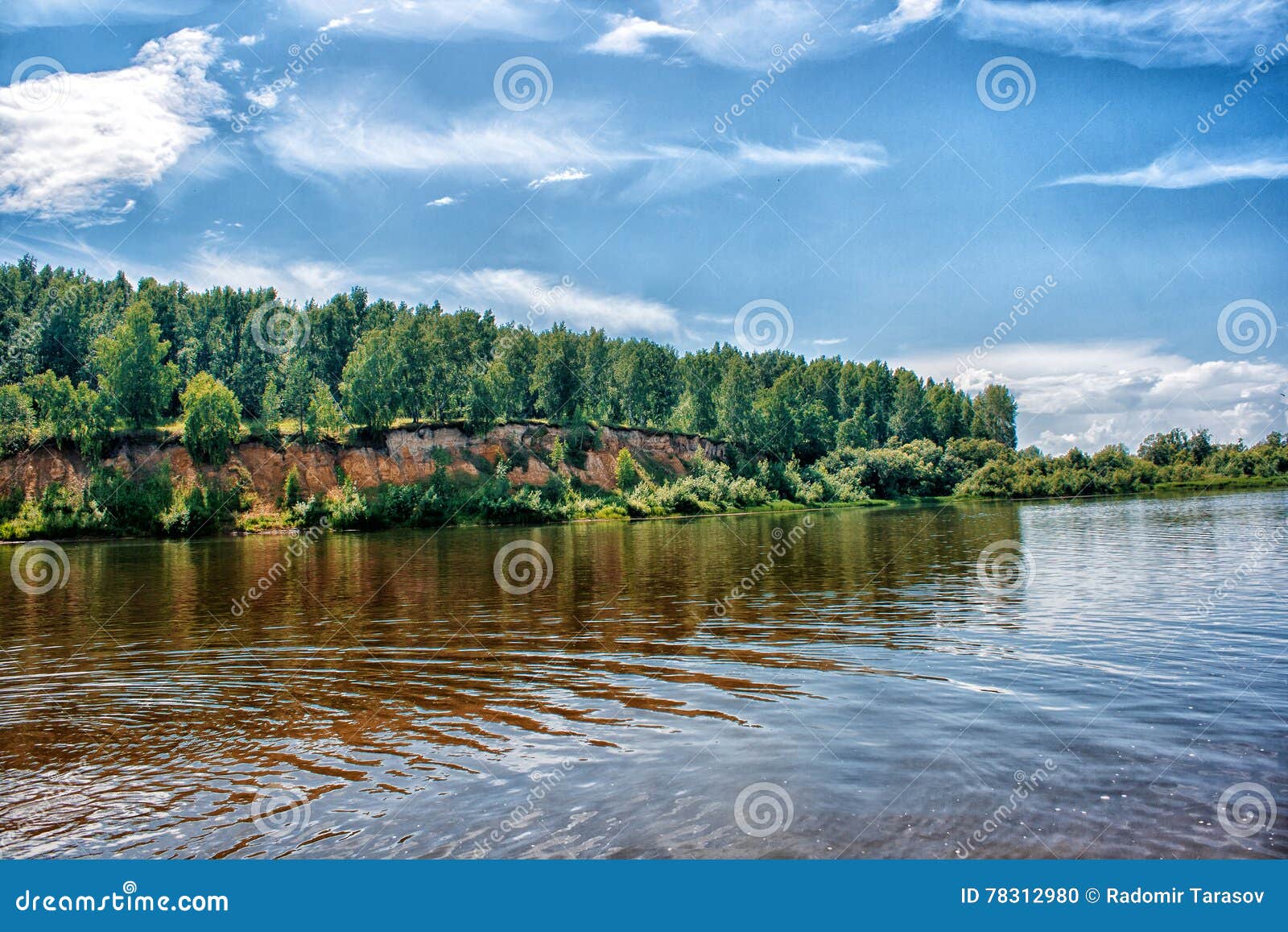 Landscape with River and Forest Stock Photo - Image of serene, sunlight ...