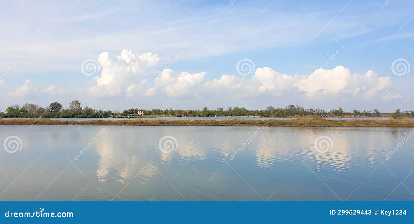 Landscape of a River with Reflection of Clouds. Stock Image - Image of ...