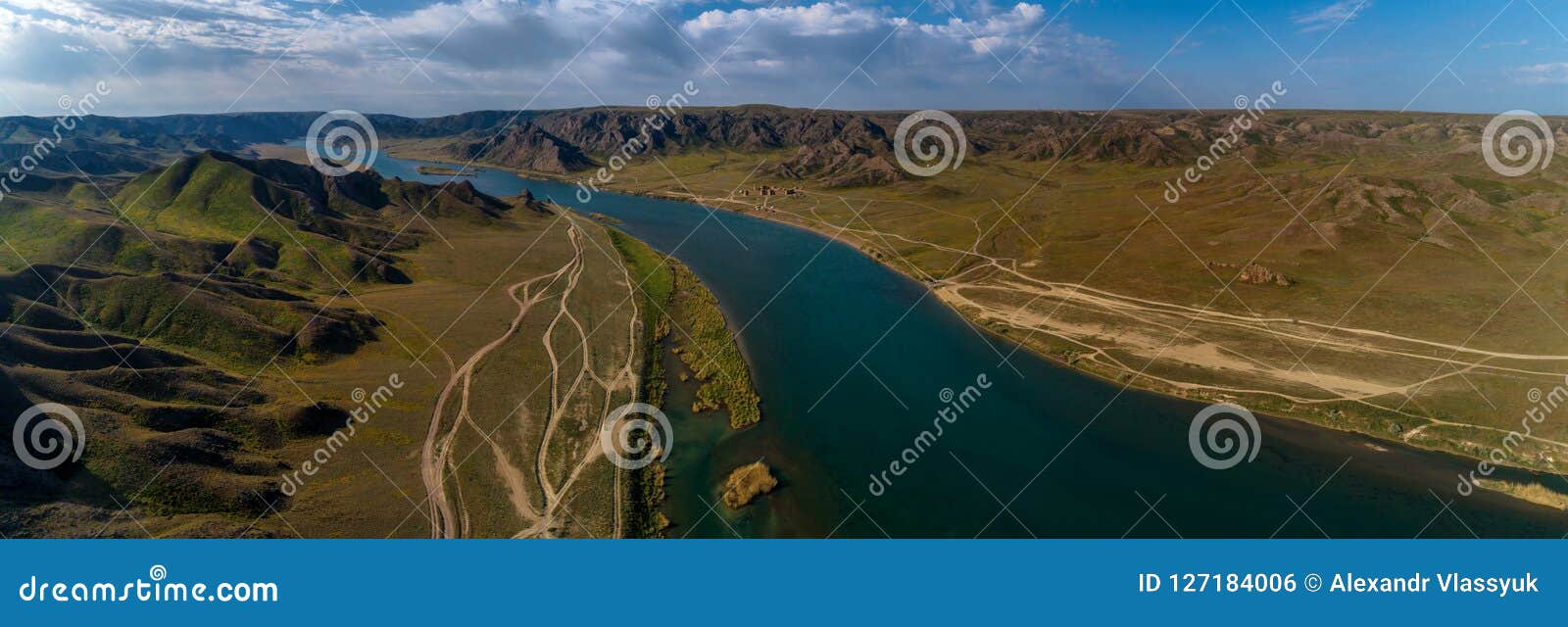 Landscape with a River, View from the Top Stock Illustration ...