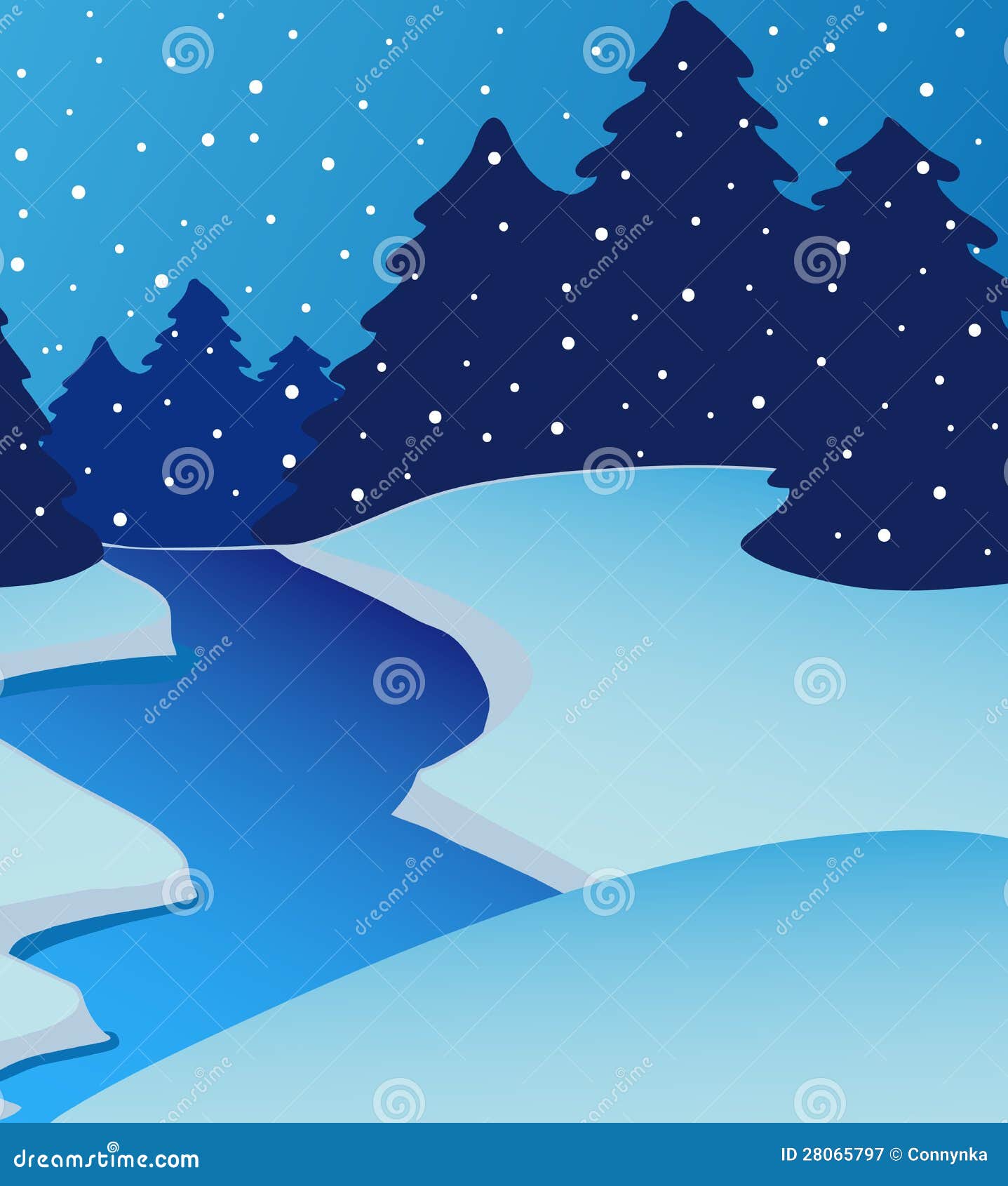 Landscape river on winter stock vector. Illustration of snowy - 28065797