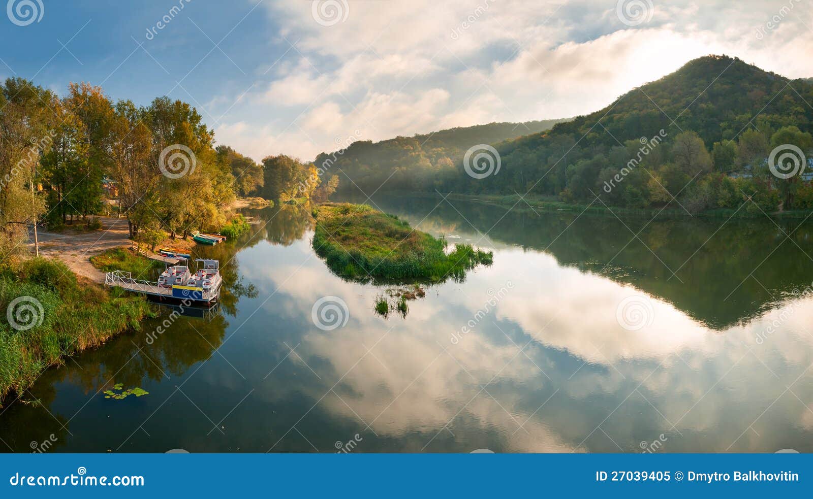 Landscape with River and Wood Stock Image - Image of scenic, cloud ...
