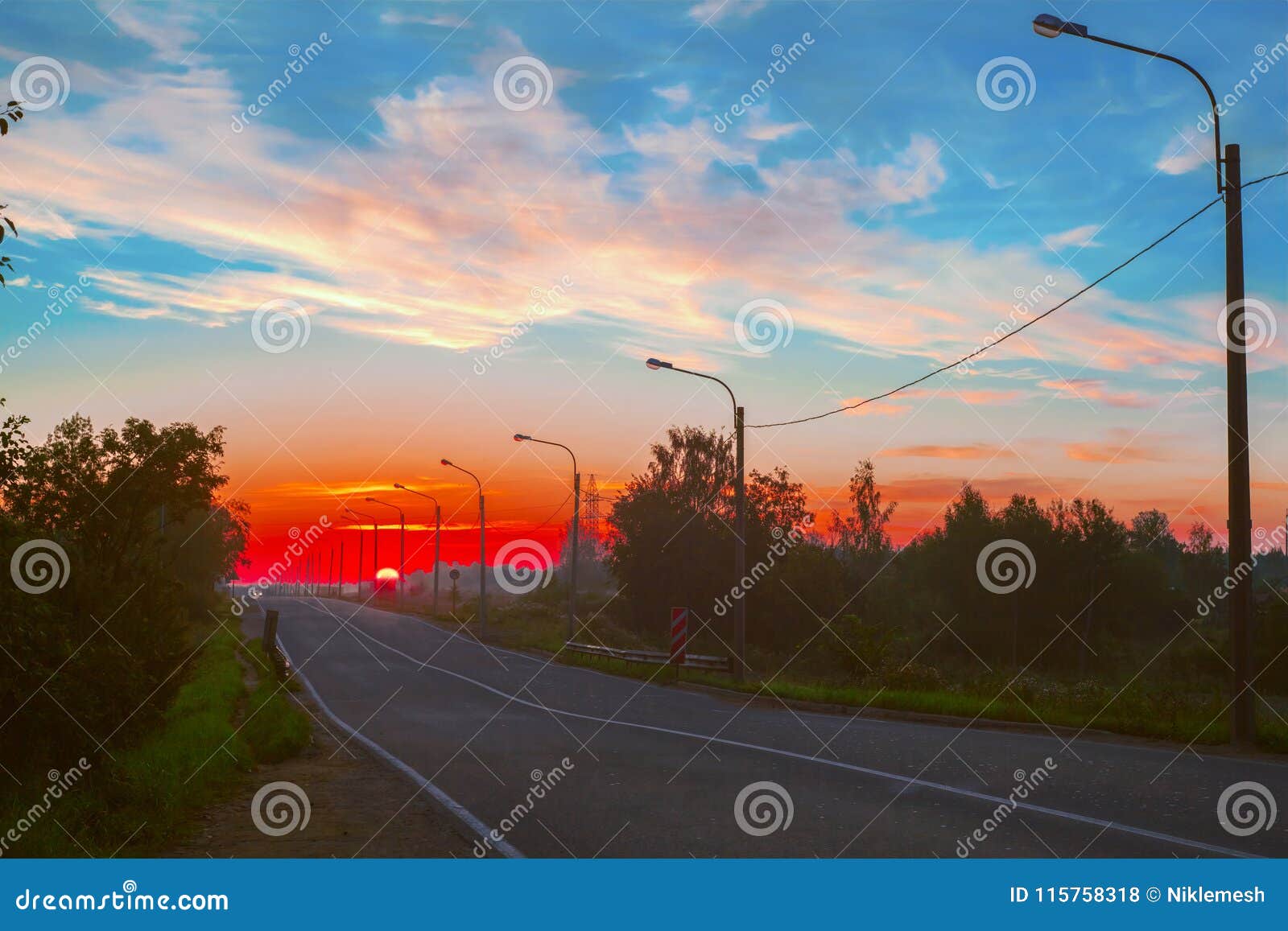 Landscape: the Road at Dawn Stock Photo - Image of light, communication ...