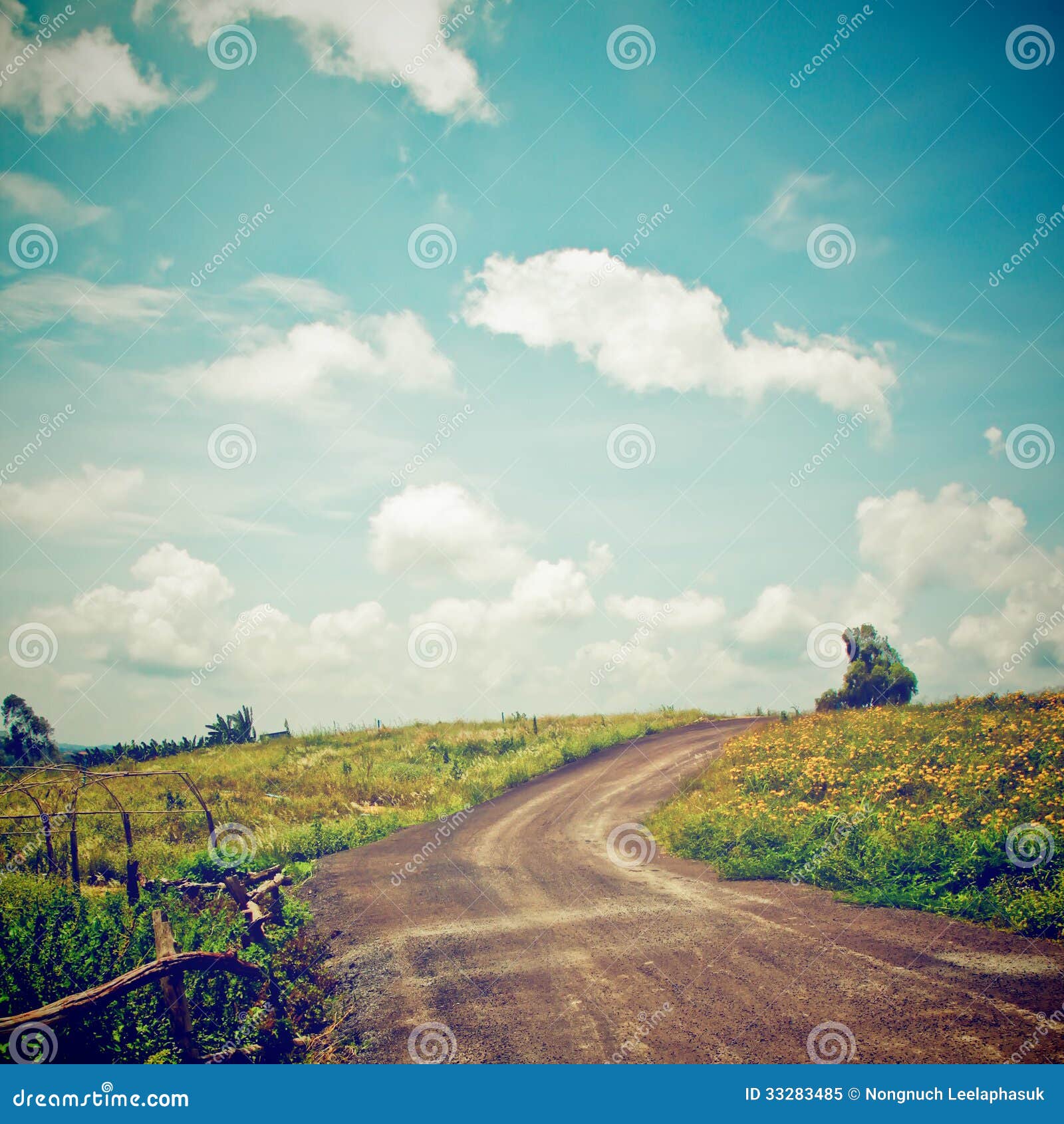Landscape of the Road To the Hill Stock Image - Image of blue, retro ...
