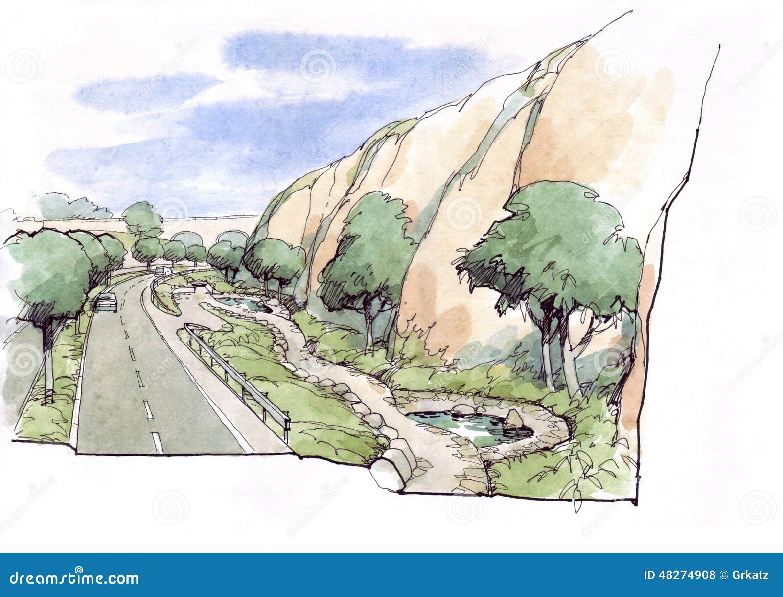 Landscape with rock stock illustration. Illustration of rivulet - 48274908