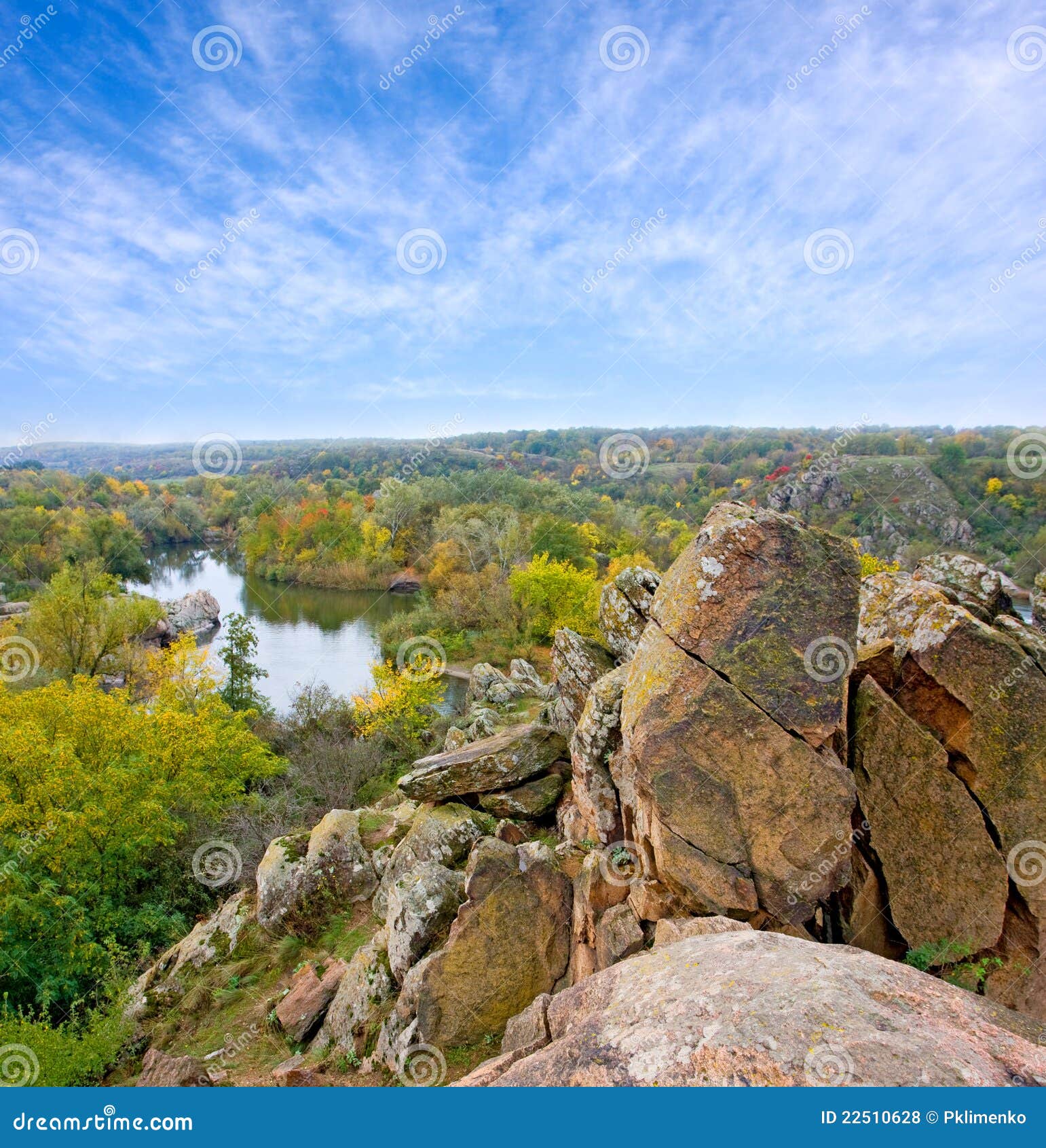 Landscape with Rock Over River Stock Photo - Image of morning, high ...