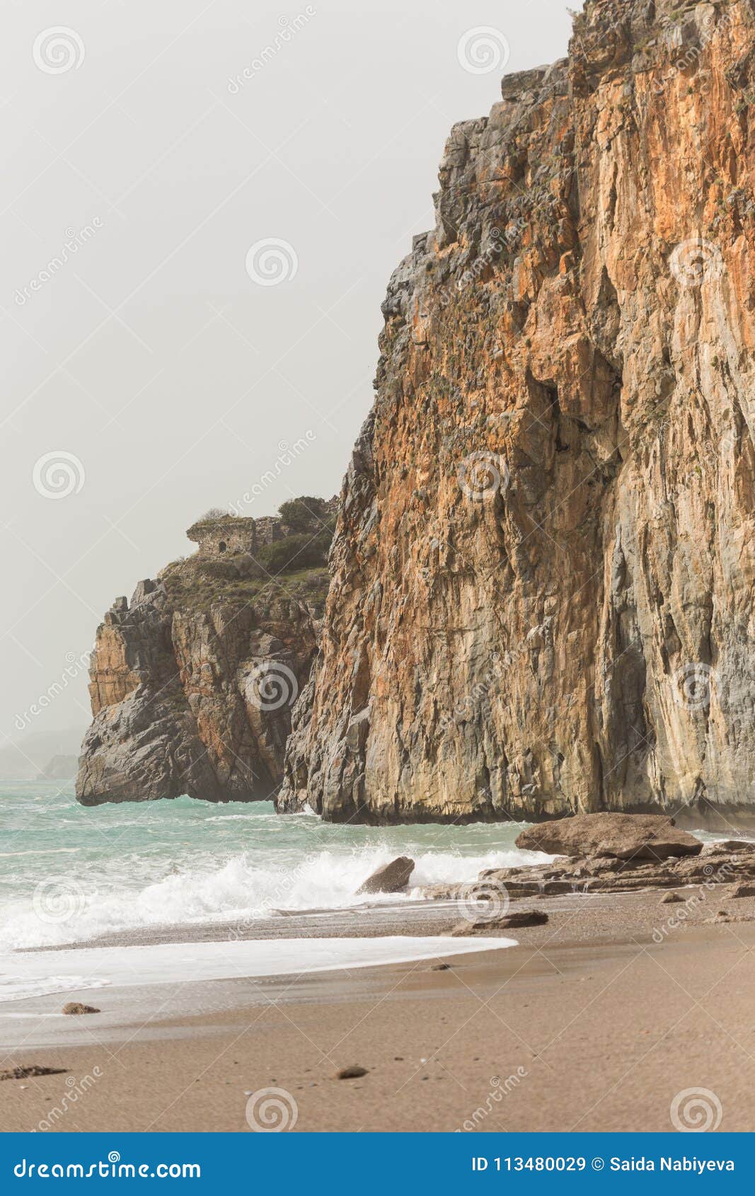 Landscape with Rock on Sandy Beach. Stock Image - Image of background ...