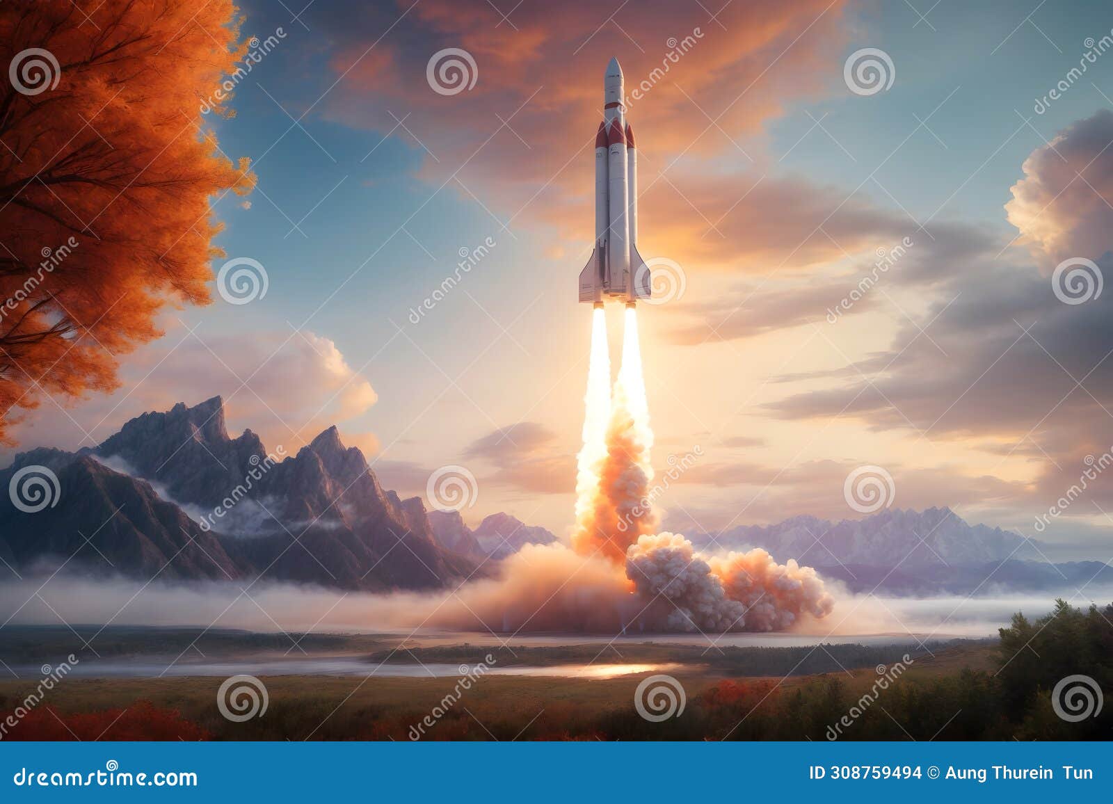 A Landscape of a Rocket Preparing To Launch Stock Photo - Image of ...