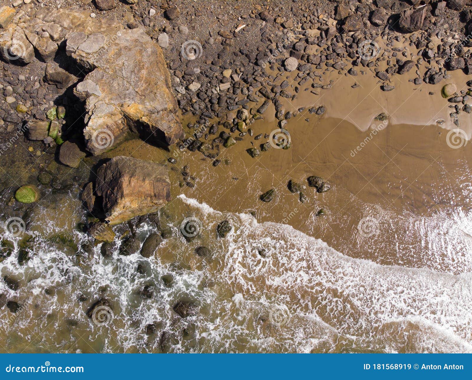 Landscape with Rocks, the Ocean and Many Stones. Top View, Texture ...