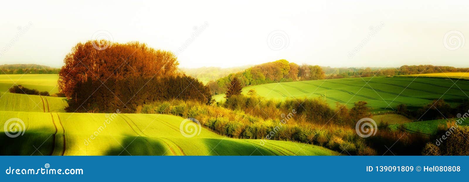 Landscape with Rolling Fields in Spring, Panoramic Image. Beautiful ...